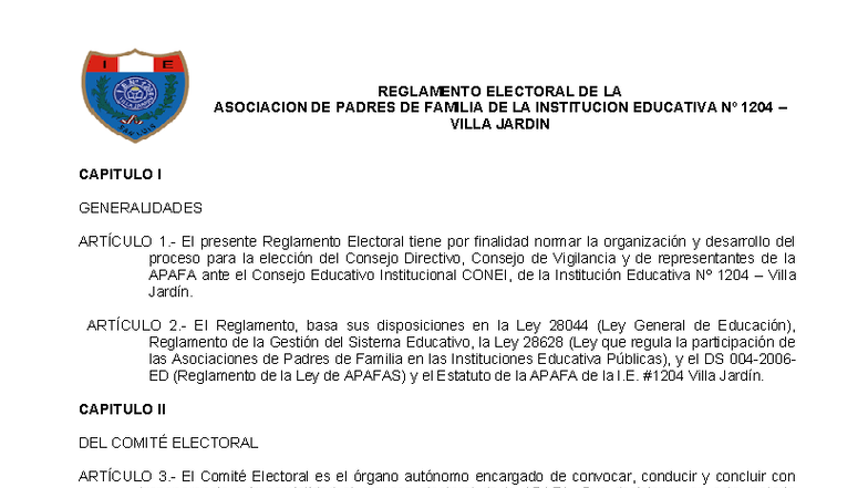 Reglamento Electoral 2025 - APAFA IE Villa Jardín Nº 1204 - Studocu