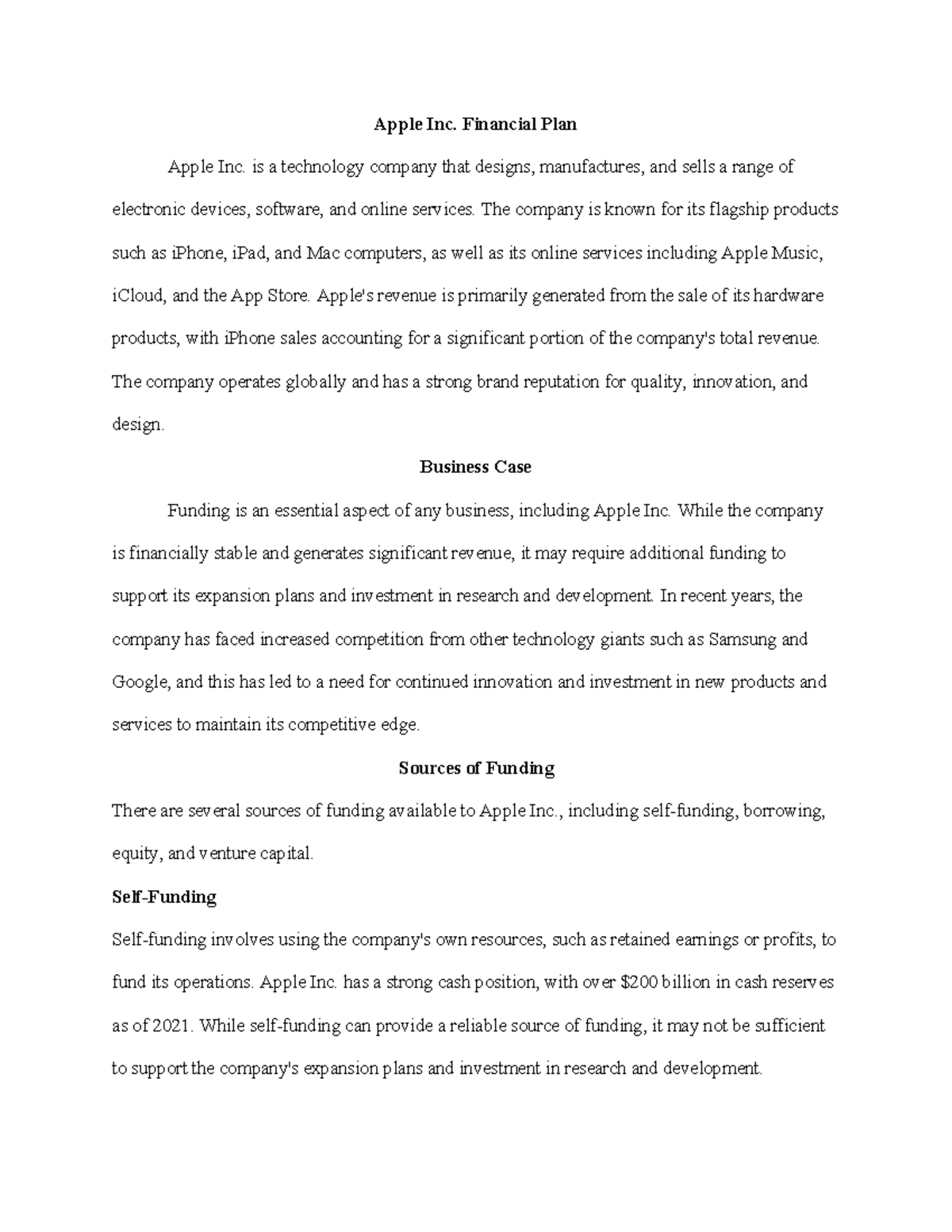 Apple Inc. Financial Plan & Funding Strategies Analysis - Studocu