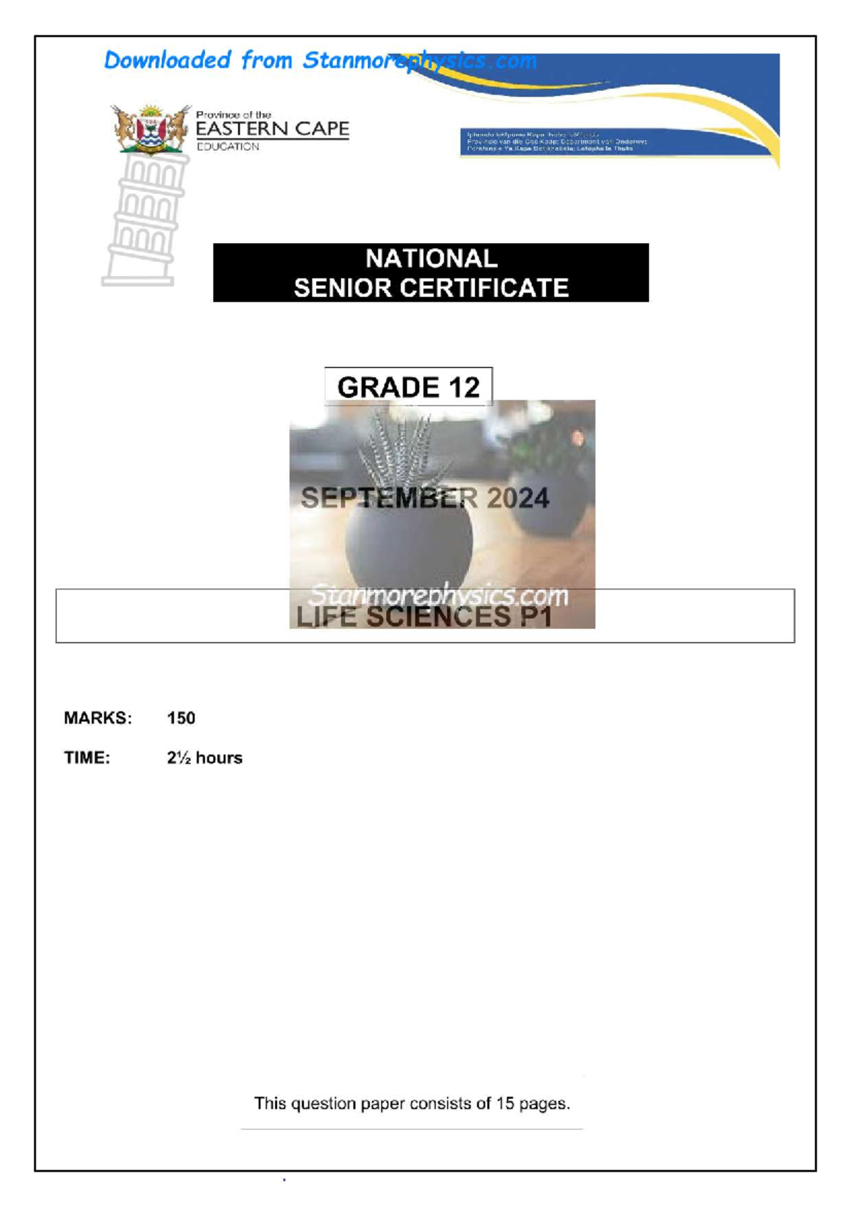 EC Life Sciences Grade 12 September 2024 Paper 1 & Memo Overview - Studocu