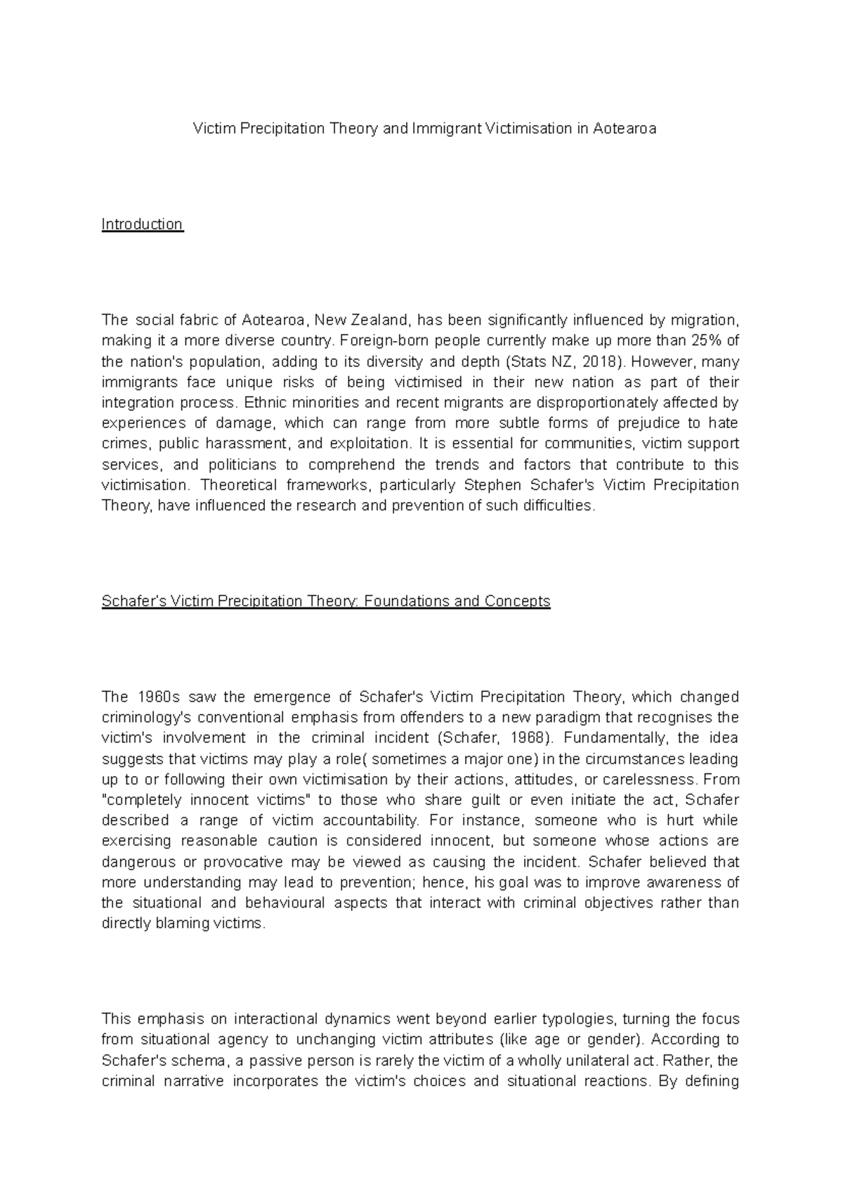 Crim 305 - Essay on Victim Precipitation Theory and Immigrant ...