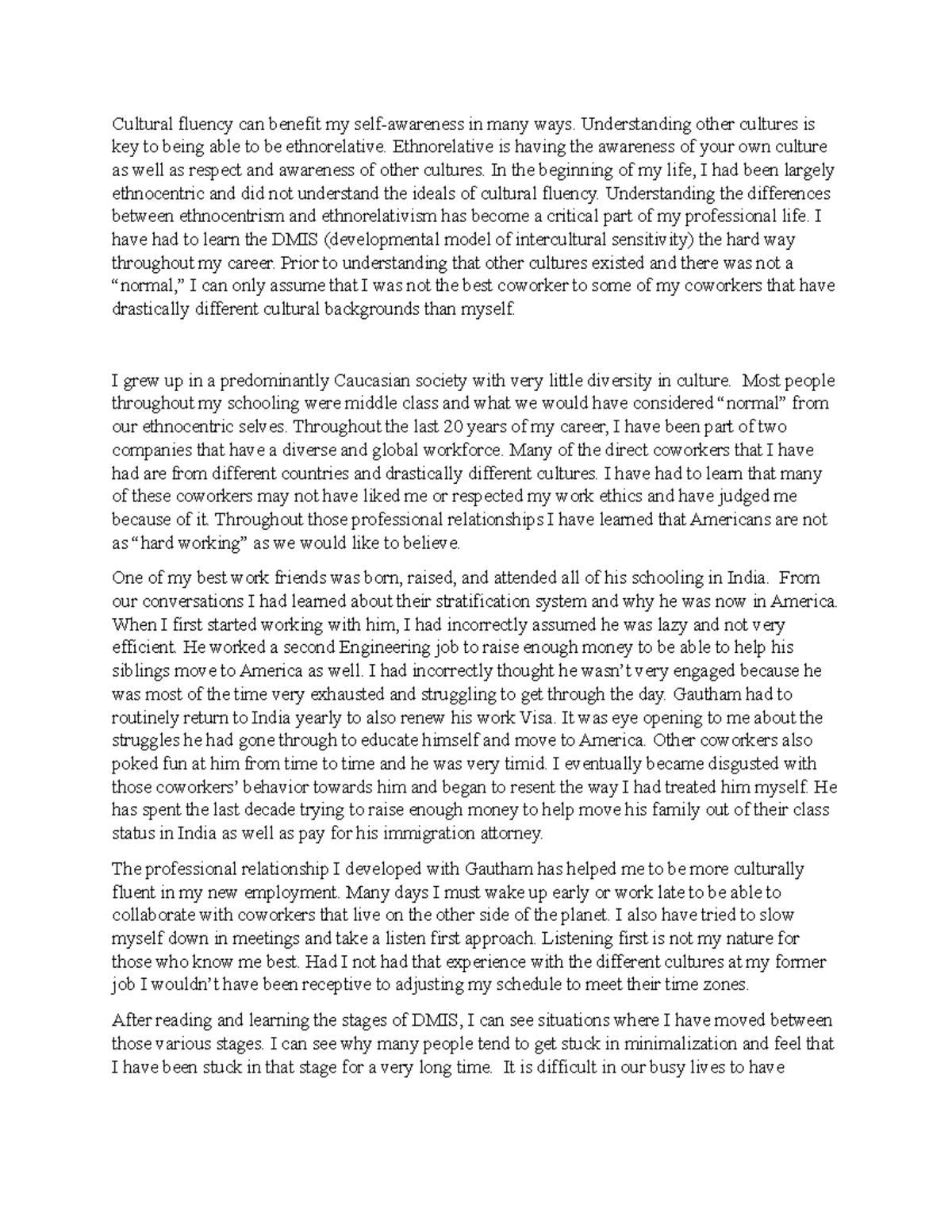 IDS 105 - Module 3 Discussion on Cultural Fluency and Self-Awareness ...