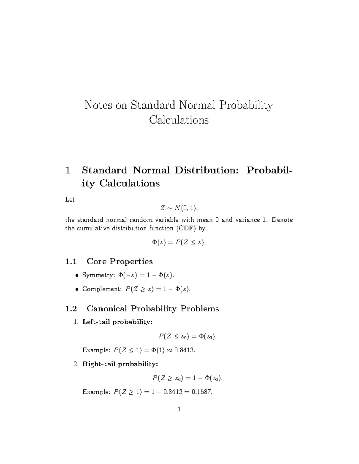 Standard Normal Probability Calculations: Notes & Practice Problems ...