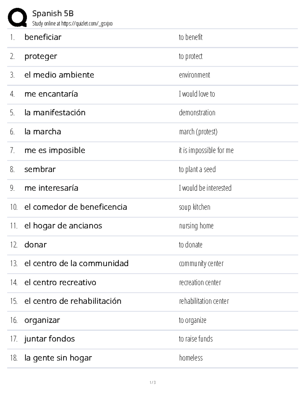 Spanish 5B Vocabulary and Concepts for Social Issues - Spanish 5B Study ...