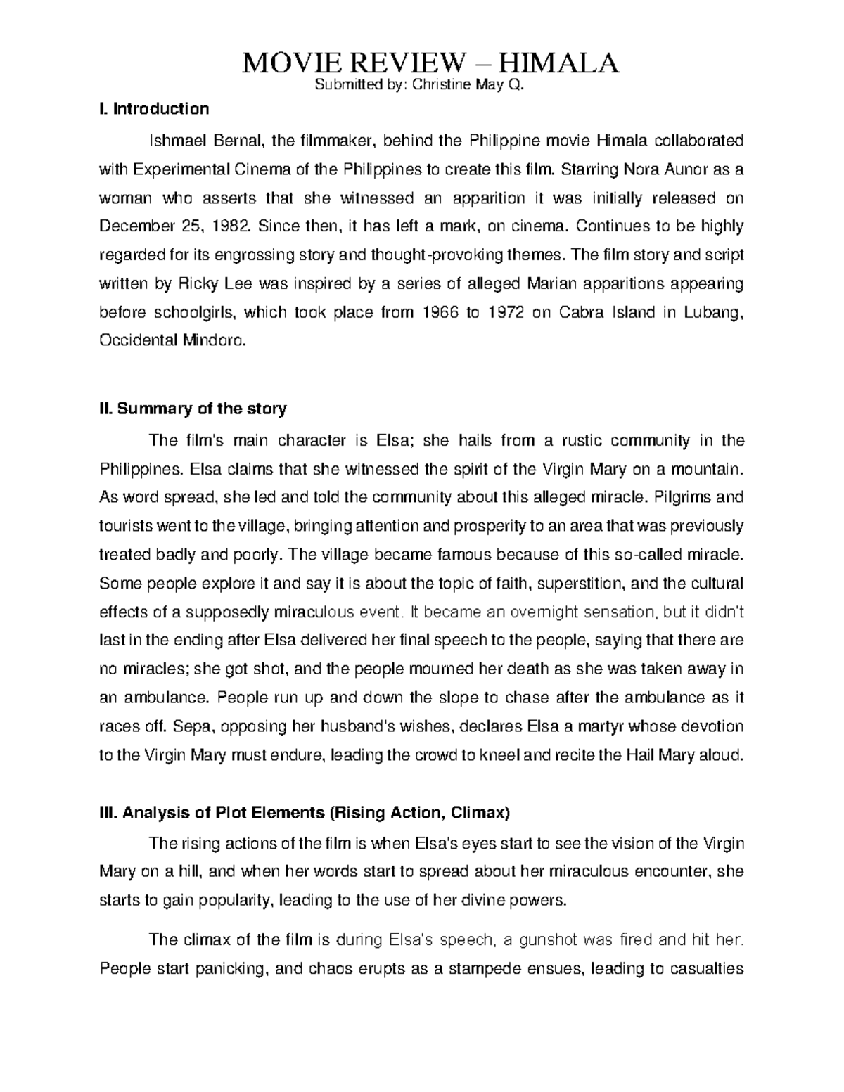 CPAR - Himala Movie Review: Analysis & Insights on Faith Themes - Studocu