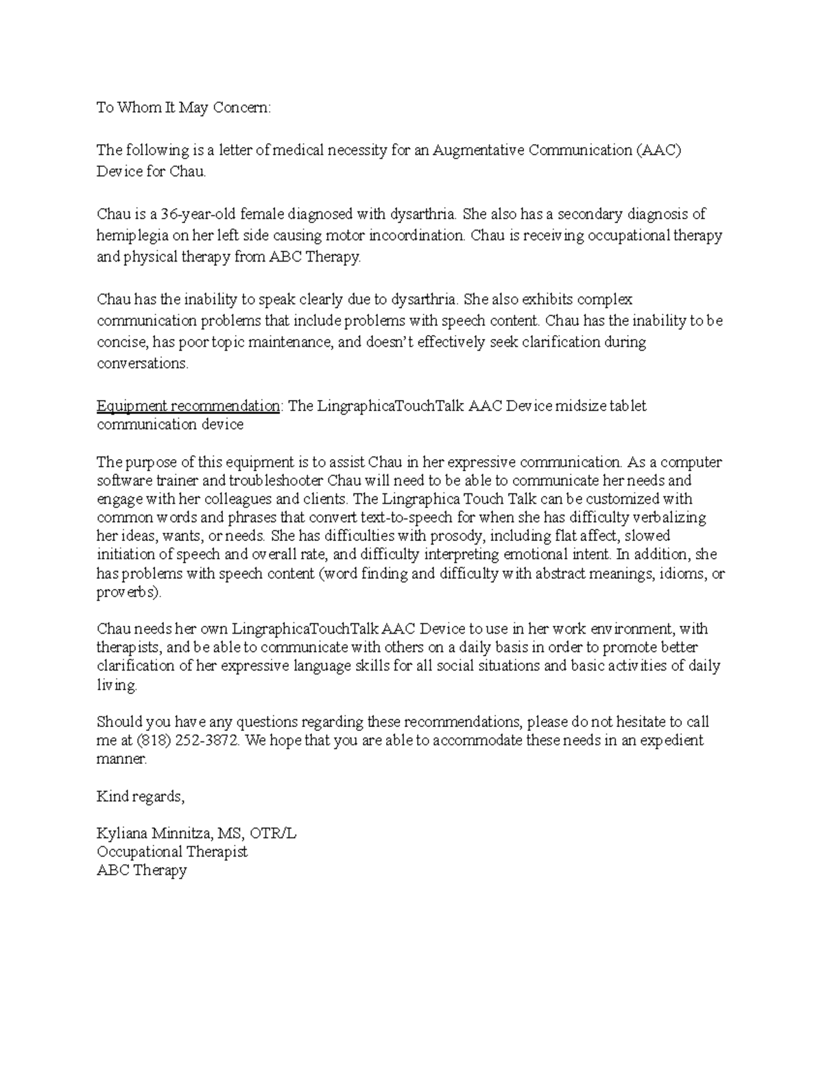 OCC 535: LMN Assignment: Group 4 - To Whom It May Concern: The ...