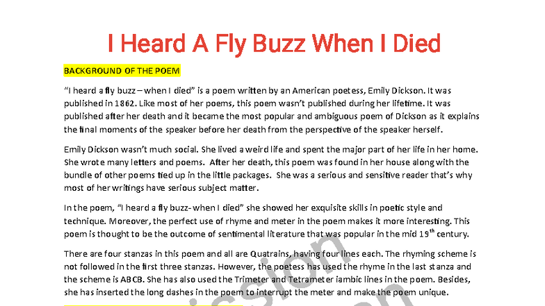 I Heard A Fly Buzz When I Died: Analysis & Themes of Dickinson's Poem ...