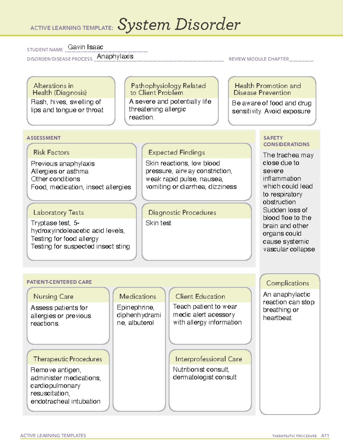 Anaphylaxis - Active Learning Template A for Therapeutic Procedures ...