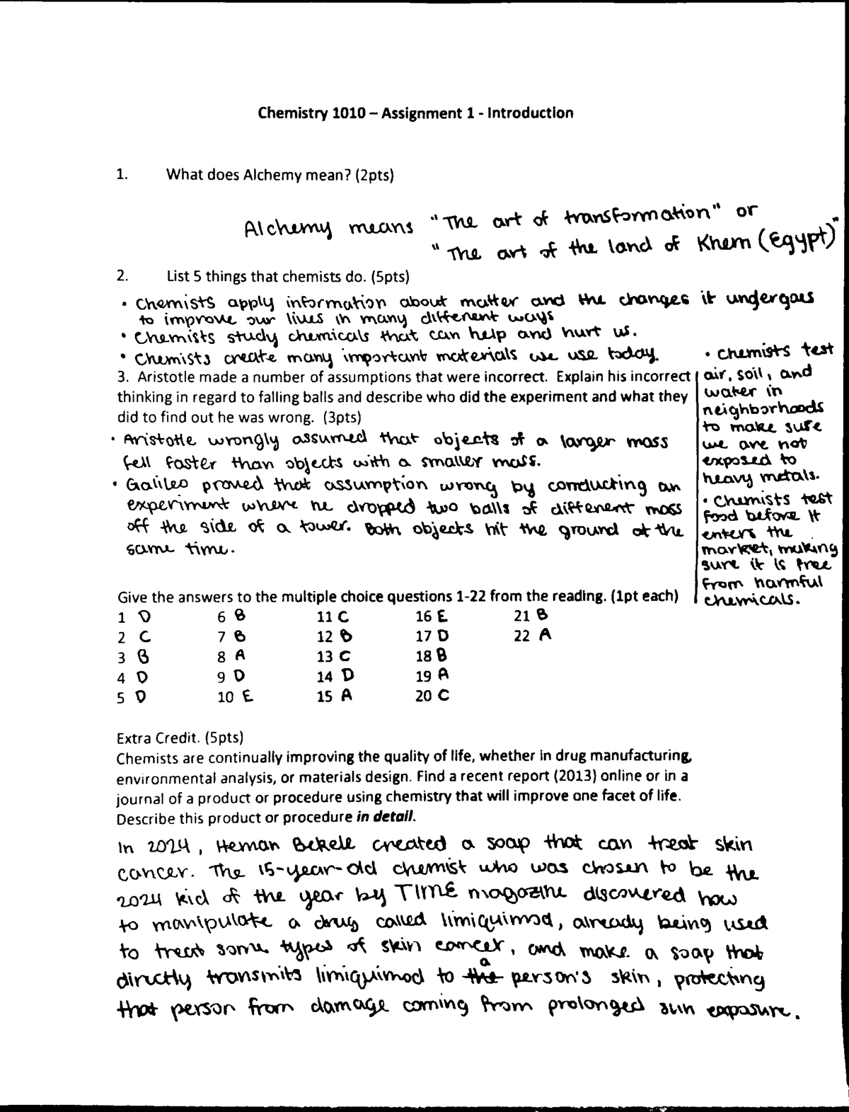 CHEM 1 - Introduction - Chemistry 1010 Assignment 1 Introduction 1 ...