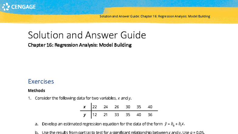 Solution and Answer Guide: Chapter 16 Regression Analysis Techniques ...
