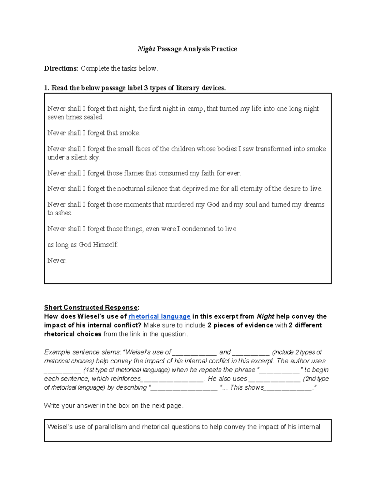 Night (Section 3) Rhetorical Analysis Practice - SCR - OL - Studocu