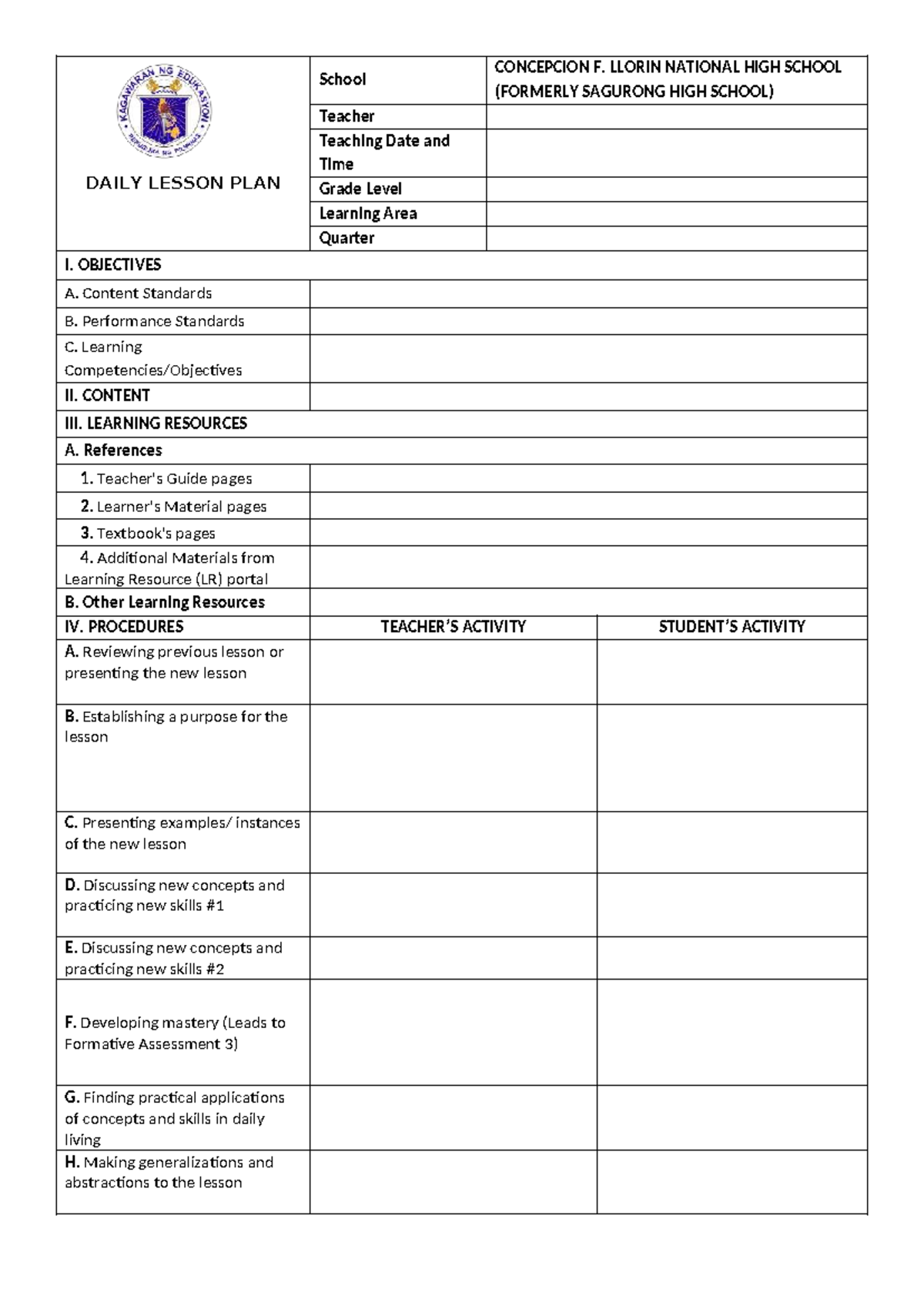 DLP Template for Daily Lesson Plan - Grade Level Overview - Studocu