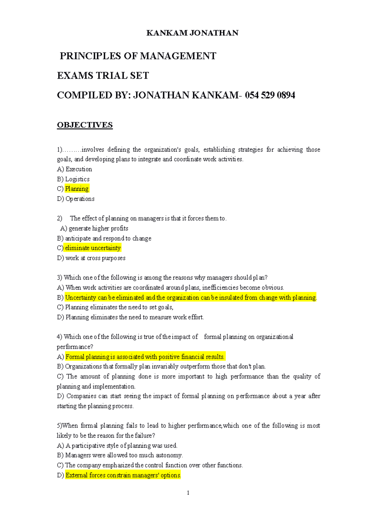 INFS 212 Exam Trials: Principles of Management Questions and Answers ...