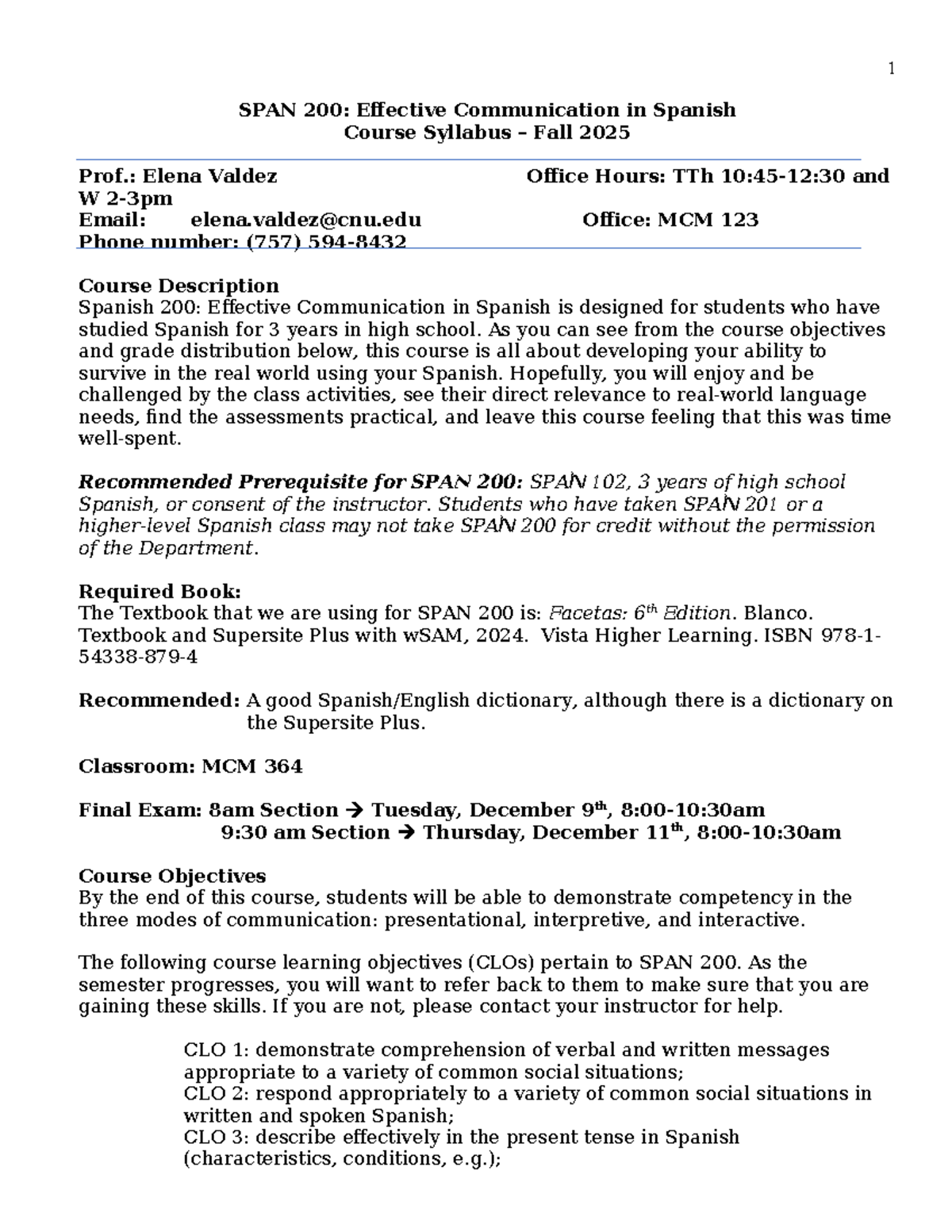 Syllabus for SPAN 200: Effective Communication in Spanish - Fall 2025 ...