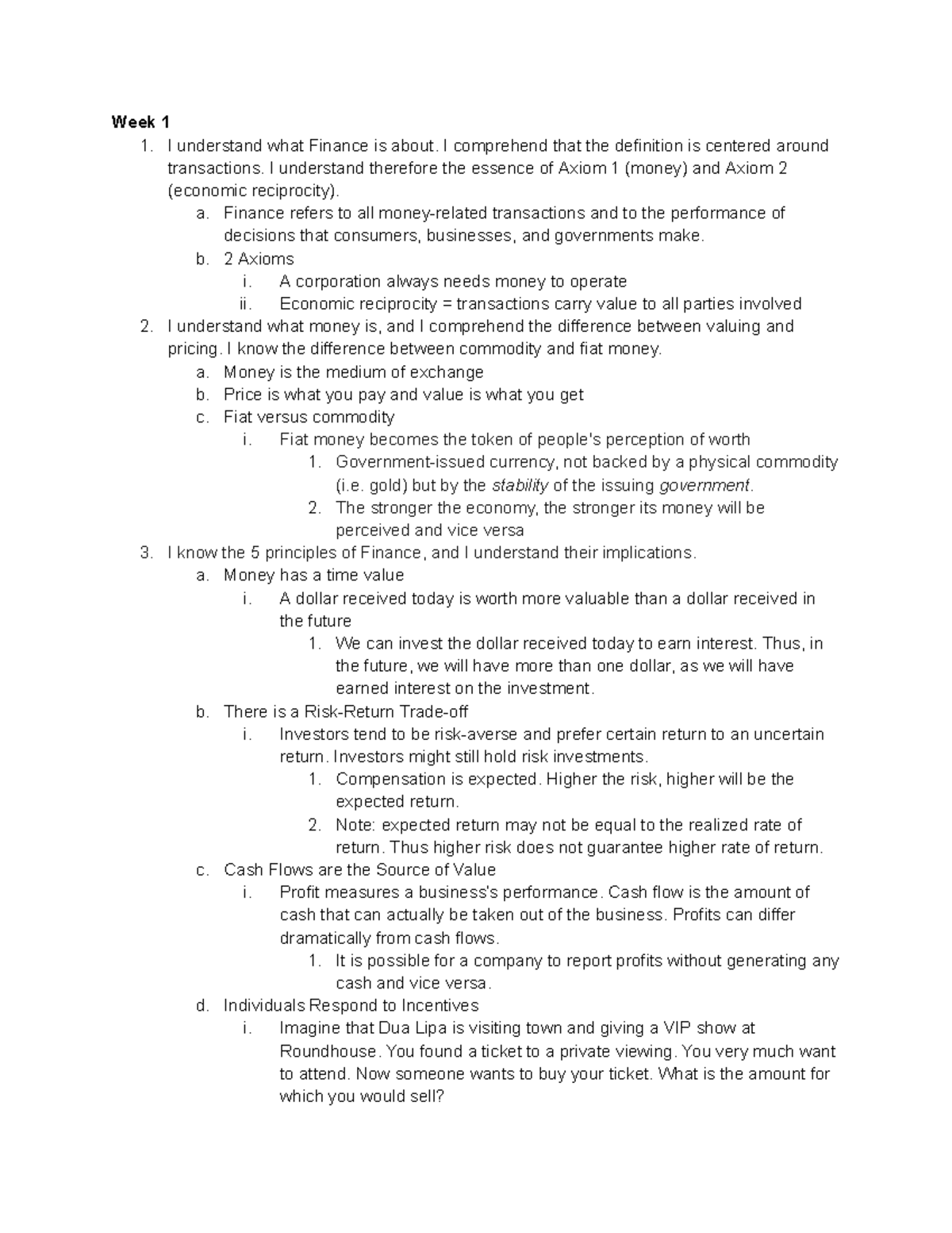 Finance Concepts Study Guide (FIN 101): Week 1 to 4 Insights - Studocu