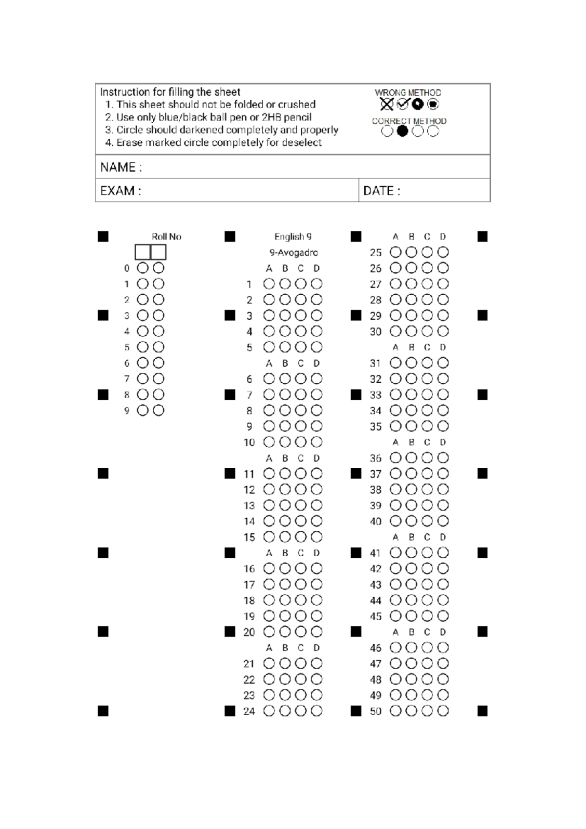 1st PT English 939 - Instructions for Filling the Answer Sheet - Studocu