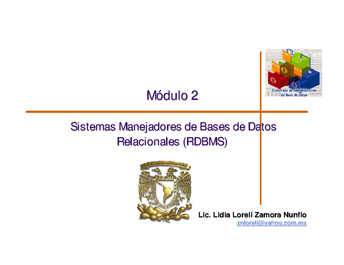 Módulo 2: Sistemas Manejadores de Bases de Datos Relacionales (RDBMS ...