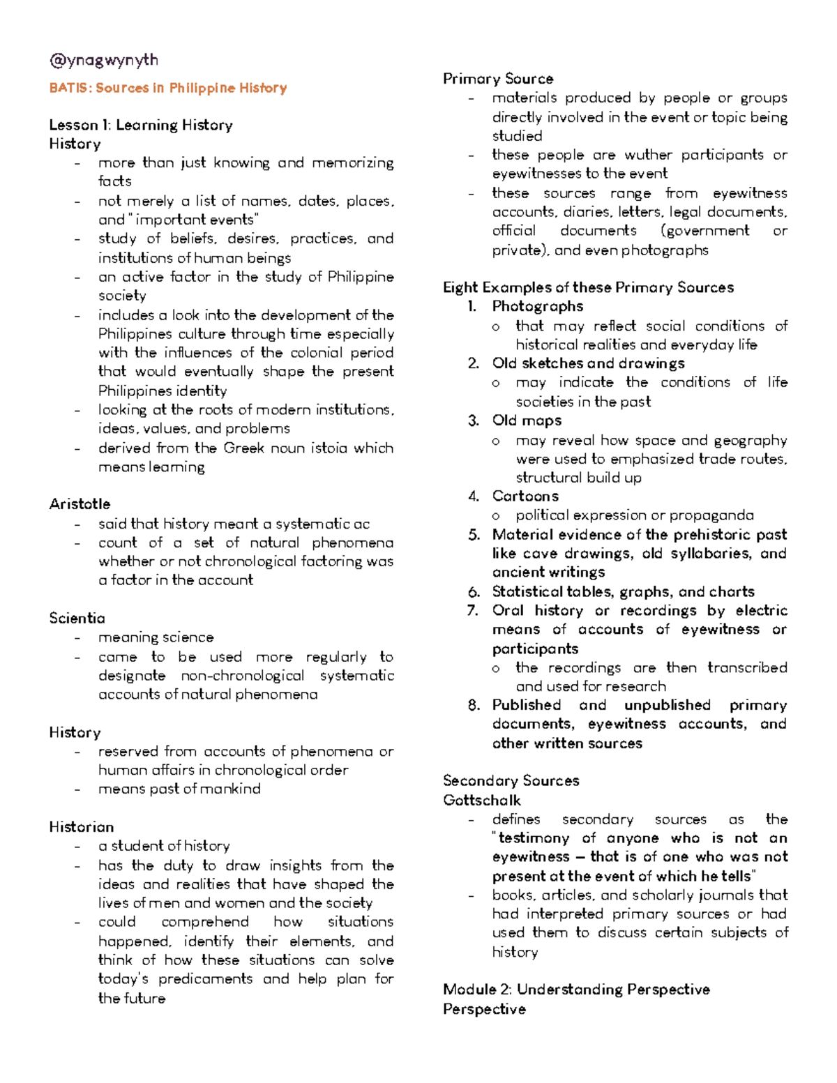 RPH - 1st SEM - Lesson on Philippine History and Primary Sources - Studocu
