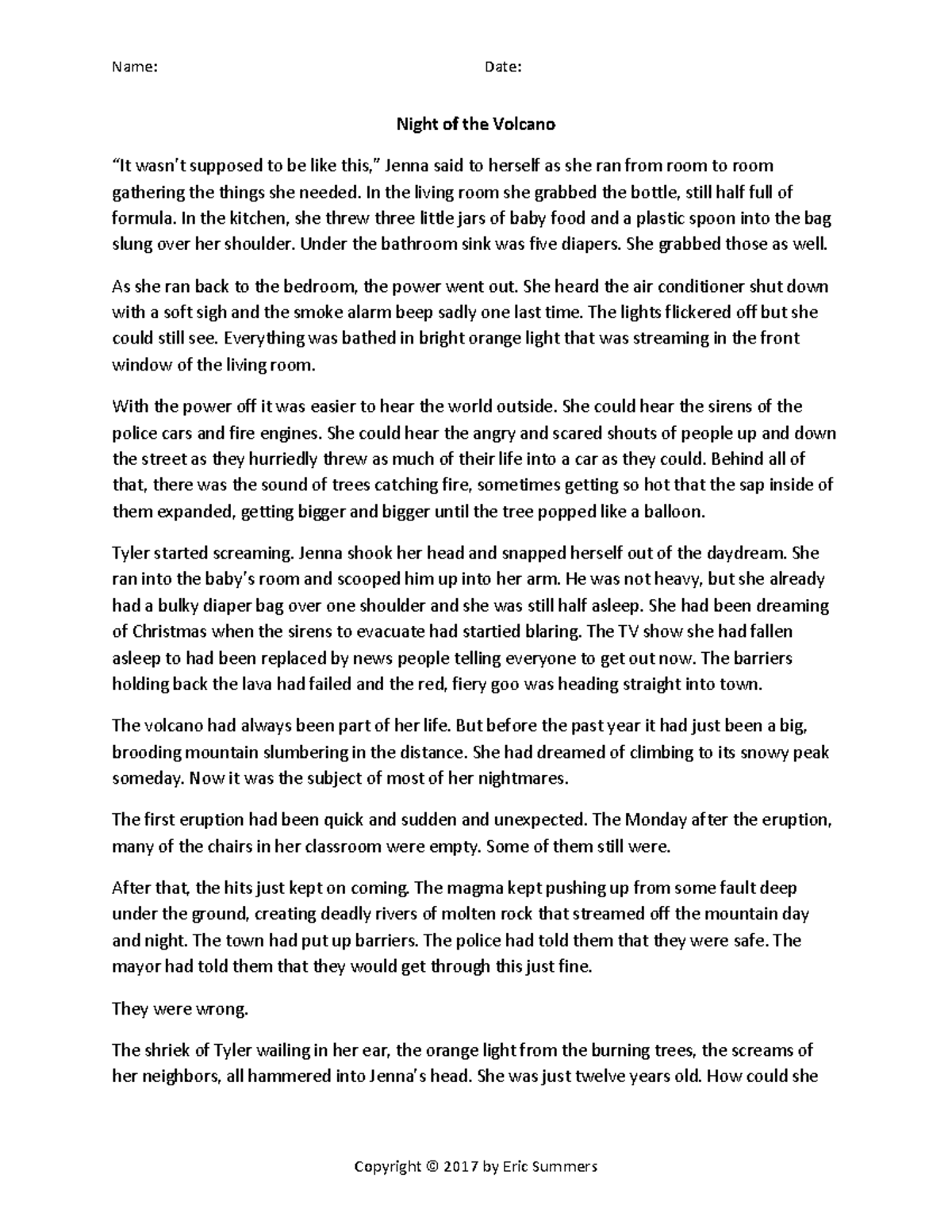 Night of the Volcano: Reading Comprehension Practice (ENG 101) - Studocu