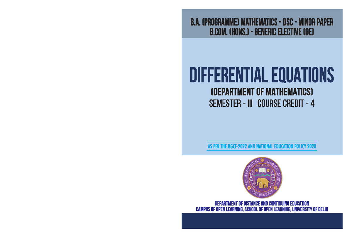 Differential Equations: Comprehensive Study Notes for DE 101 - Studocu