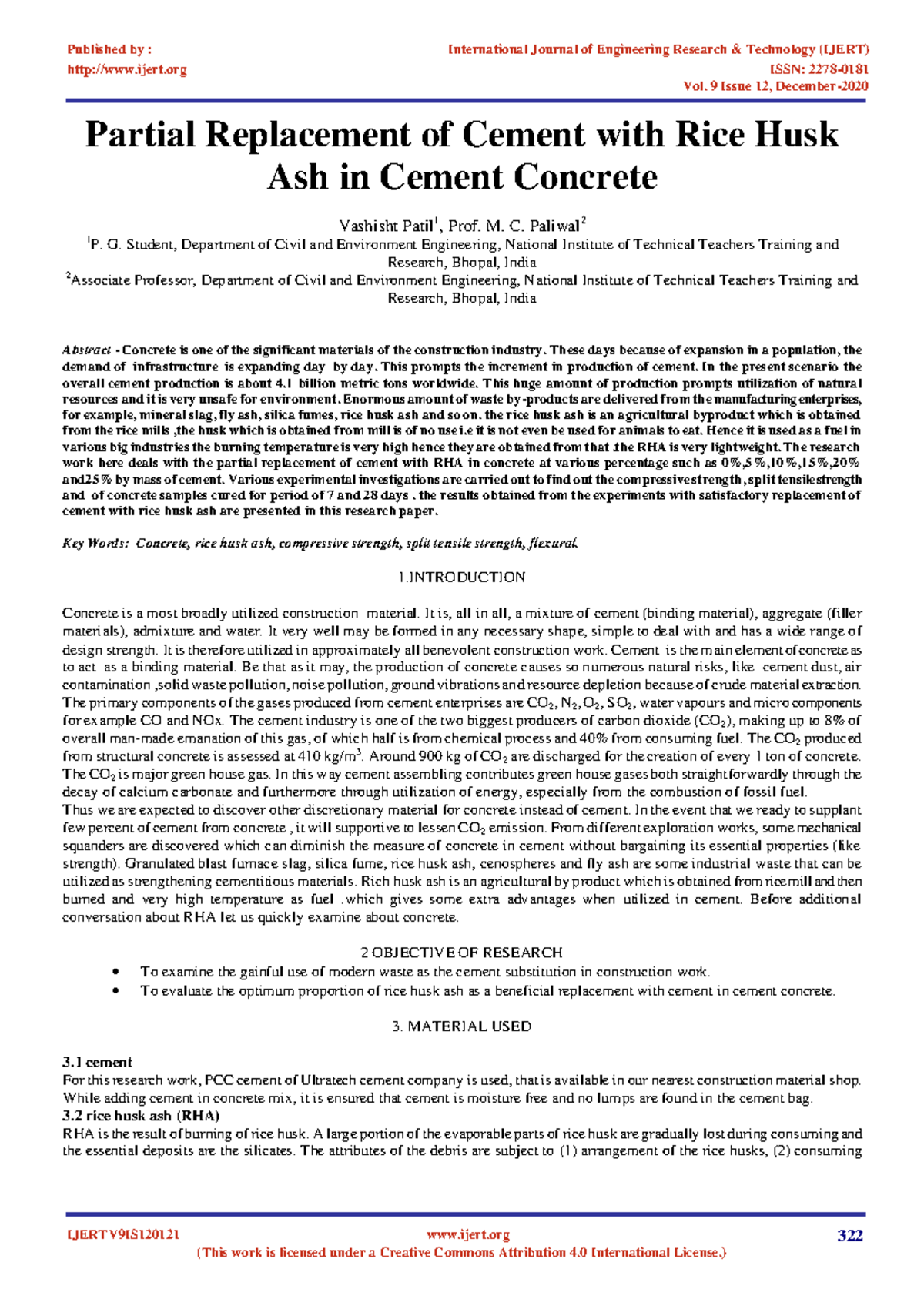 Partial Replacement of Cement with Rice Husk Ash in Concrete - IJERT ...