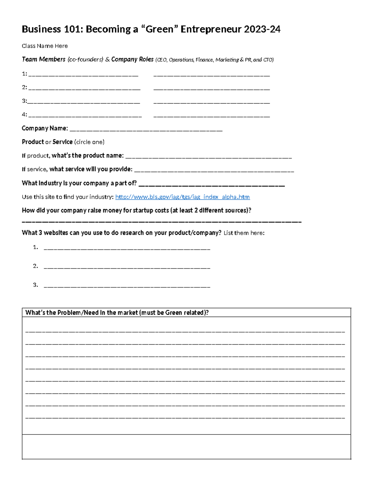 Business 101: Team Project for Green Product/Service Development Rubric ...