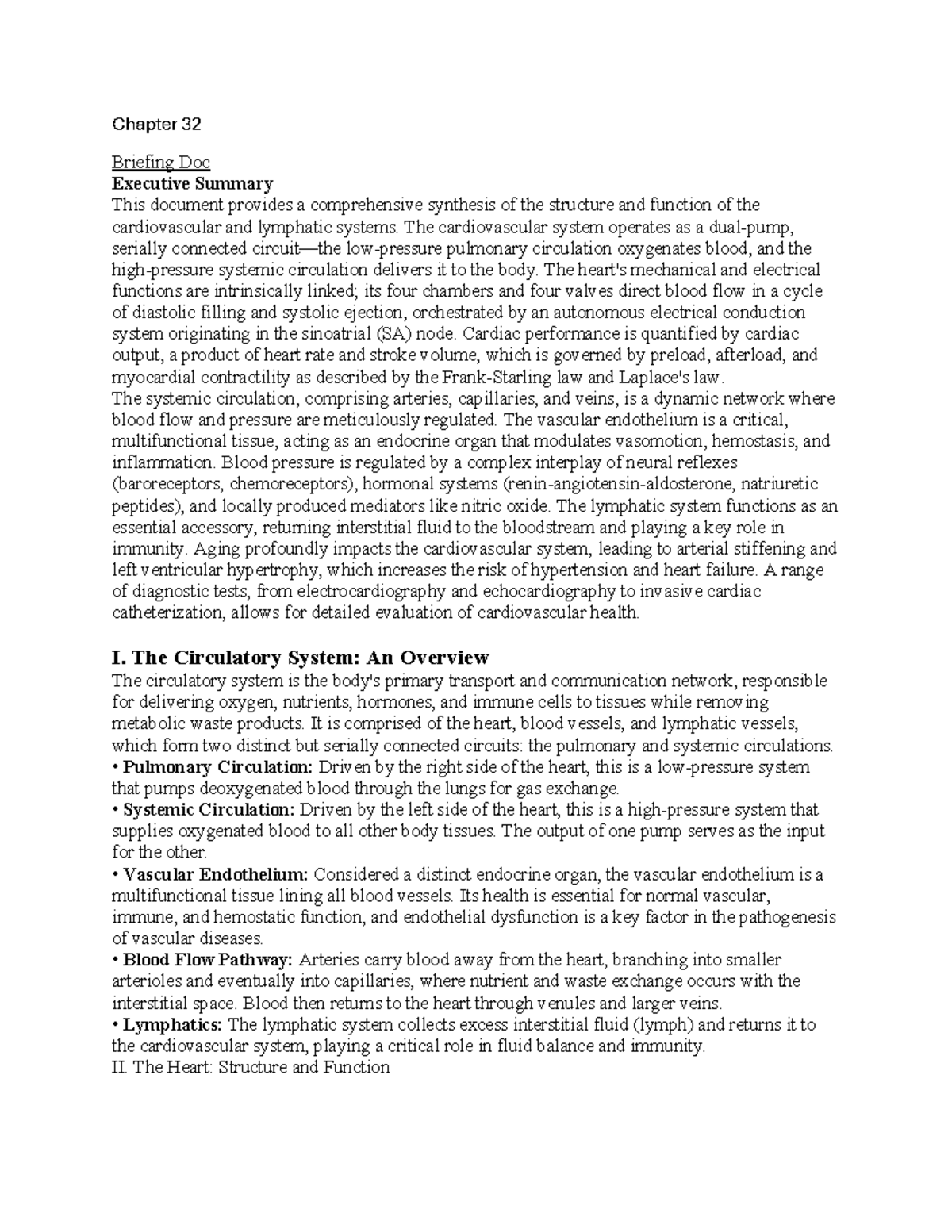 Chapter 32 Summary: Cardiovascular & Lymphatic Systems Overview - Studocu