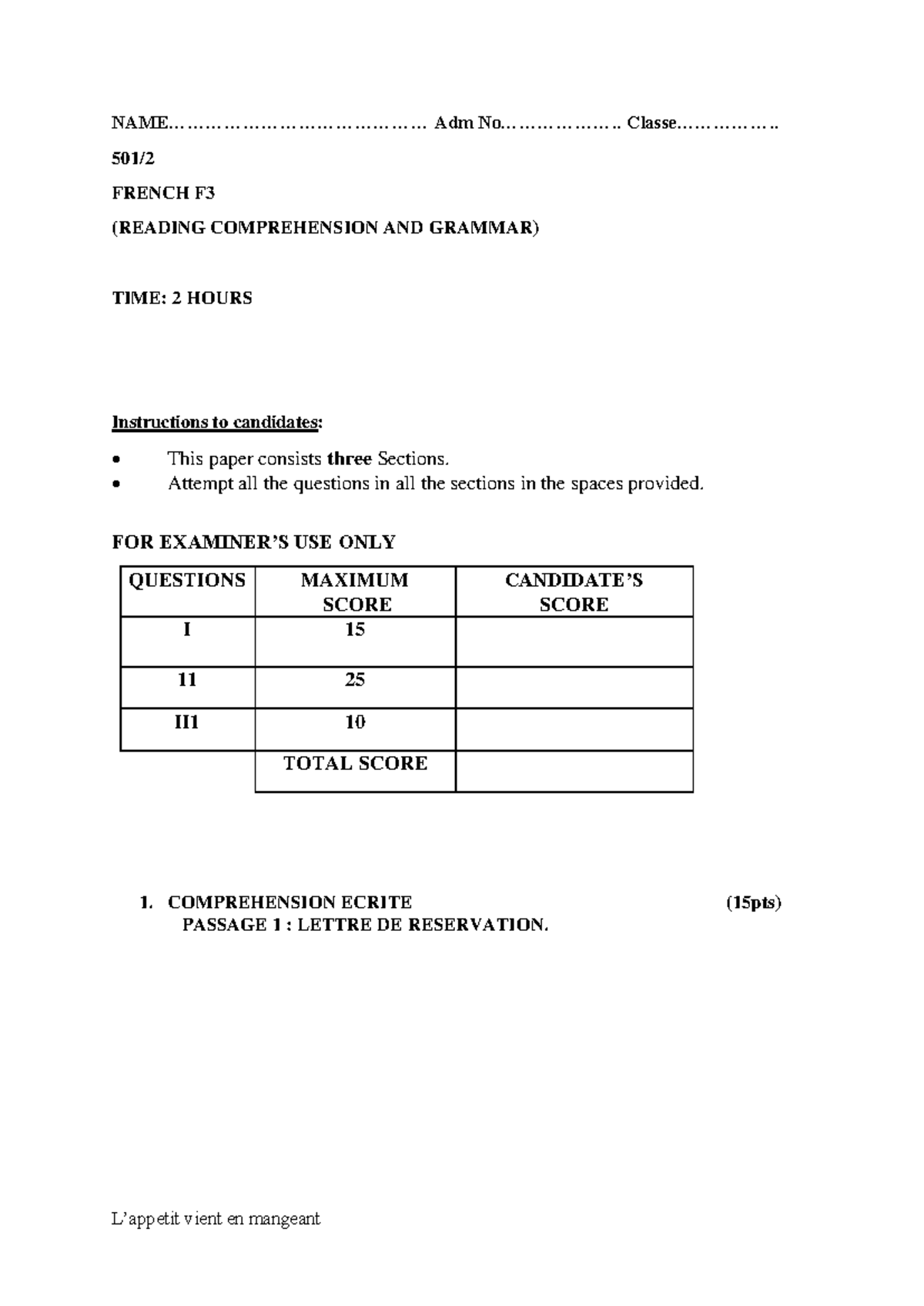 F3 (2025) August Assignment: Reading Comprehension & Grammar - Studocu