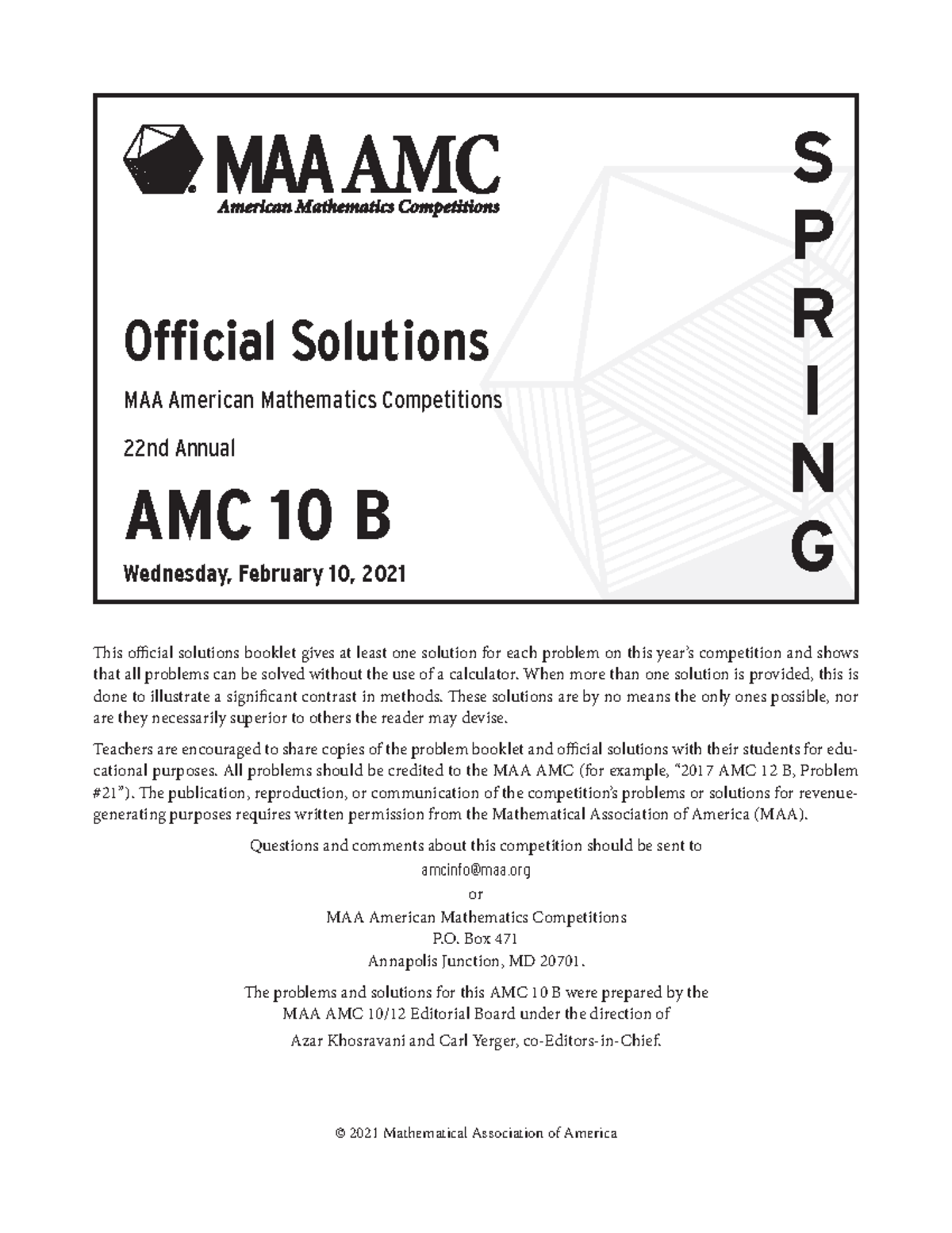 2021 AMC 10 B Official Solutions and Problem Breakdown - Studocu