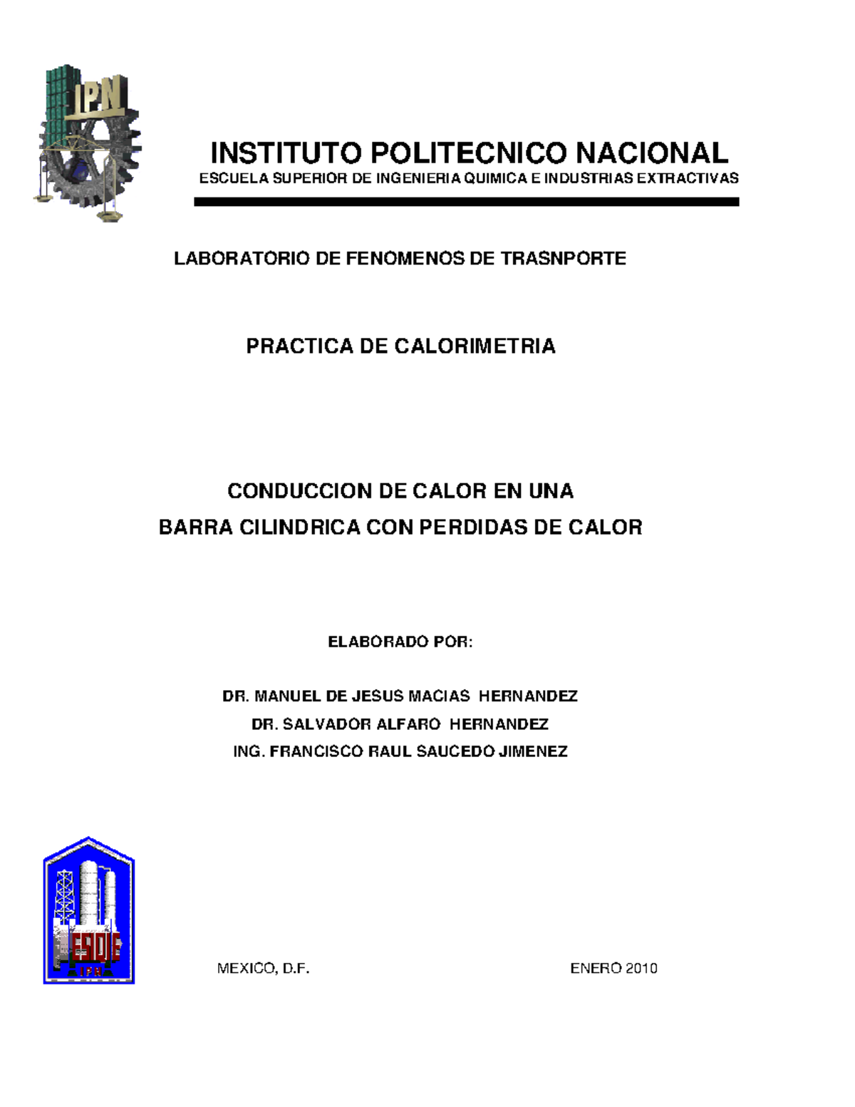 Práctica de Calorimetría: Conducción de Calor en Barra Cilíndrica (2010 ...