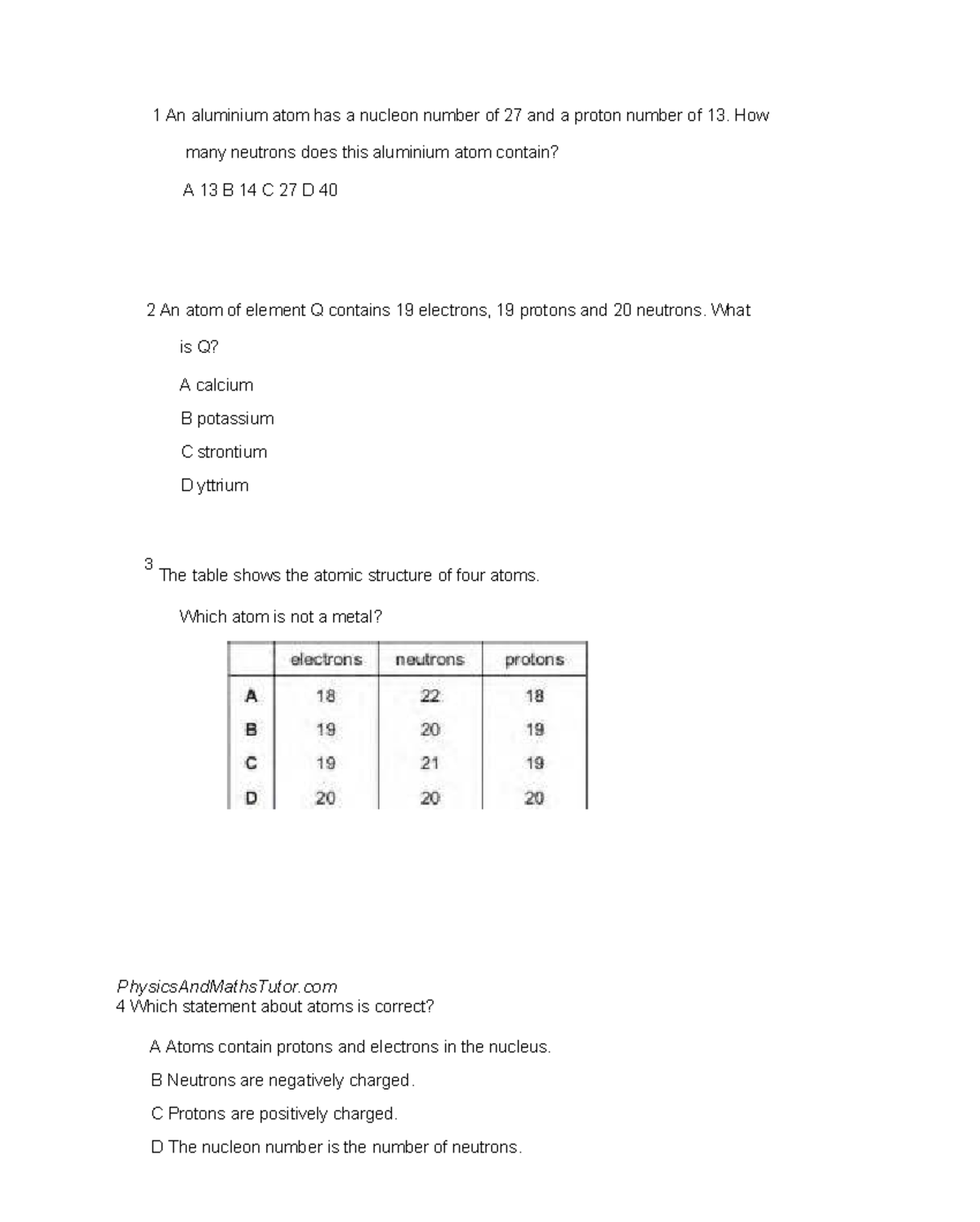 Atomic Structure & the Periodic Table (Multiple Choice) QP - Studocu