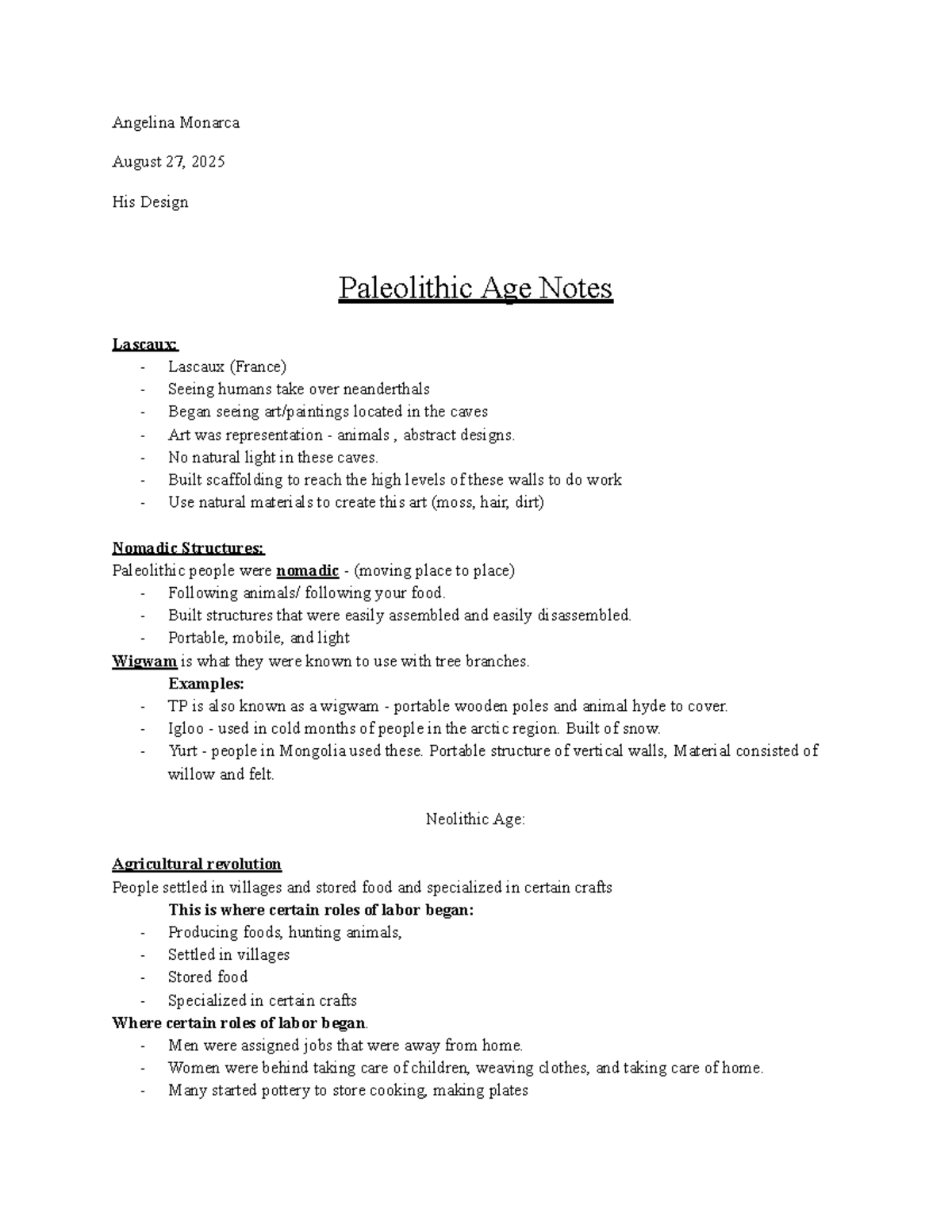 Paleolithic & Neolithic Age Notes: Key Concepts & Structures - Studocu