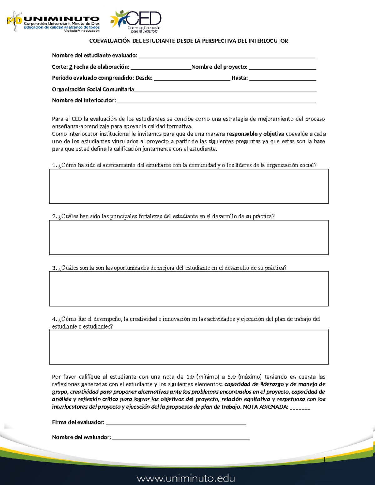 Coevaluación 2 - Mmmmmn - COEVALUACIÓN DEL ESTUDIANTE DESDE LA ...