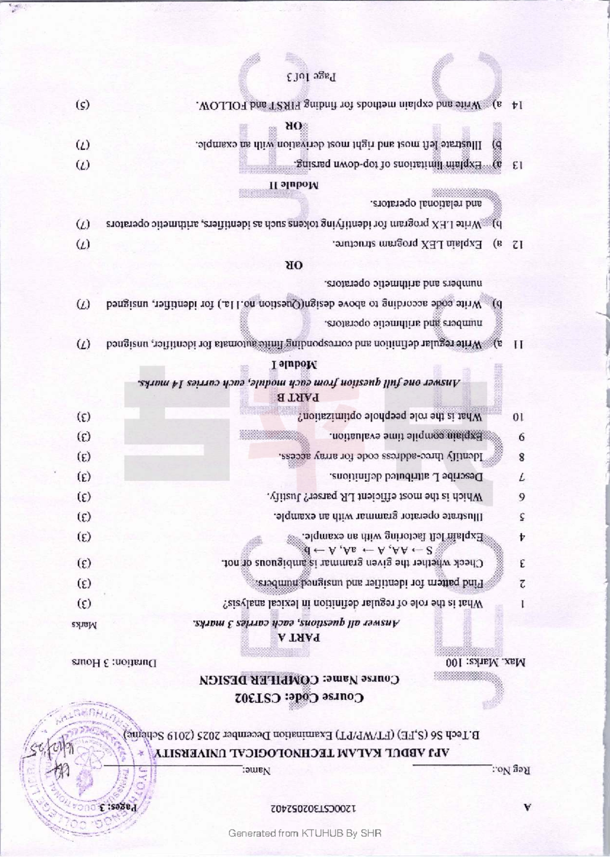 CD DEC 2025 - Previous Year Question Paper for Compiler Design - Studocu