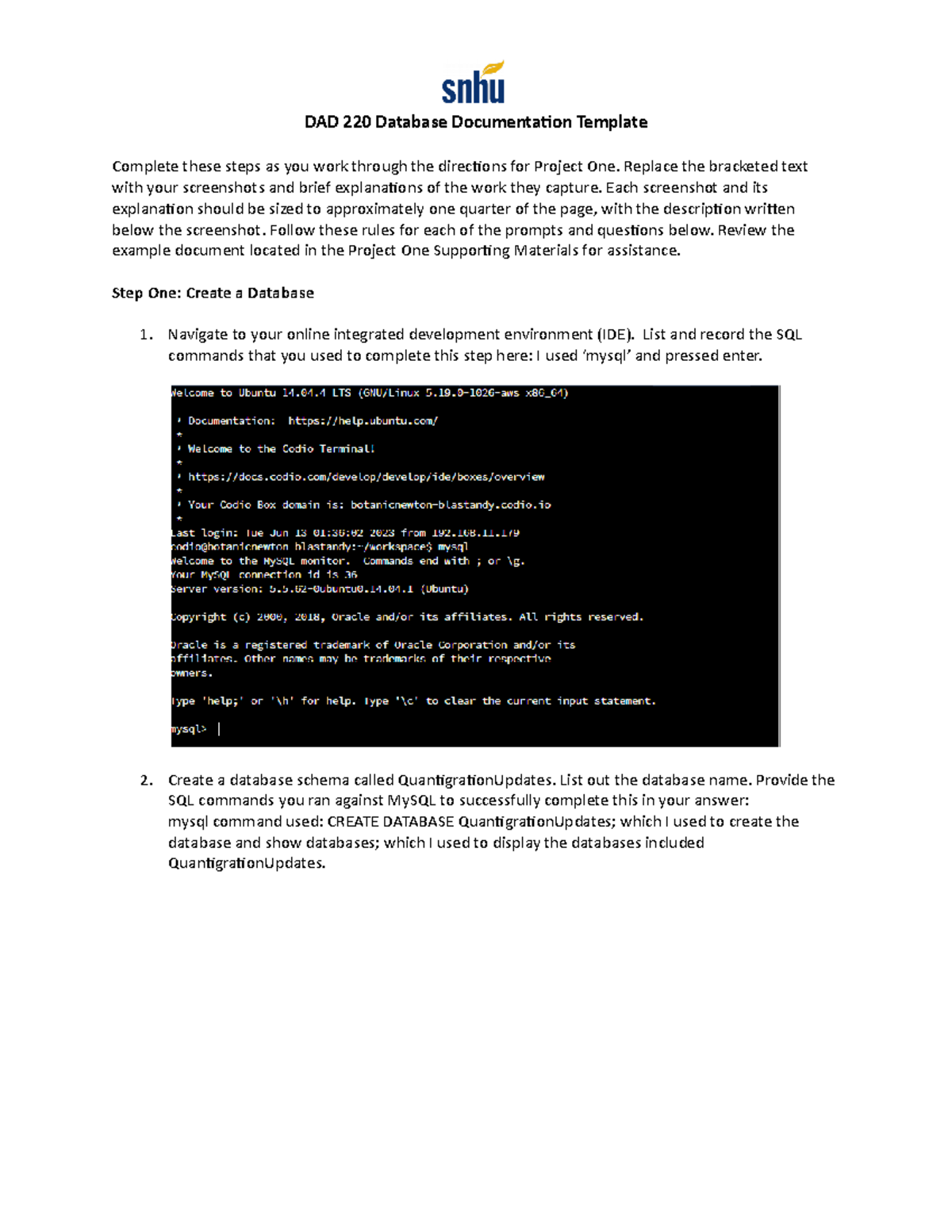 DAD 220 Project One: Database Creation and Data Handling Guide - Studocu