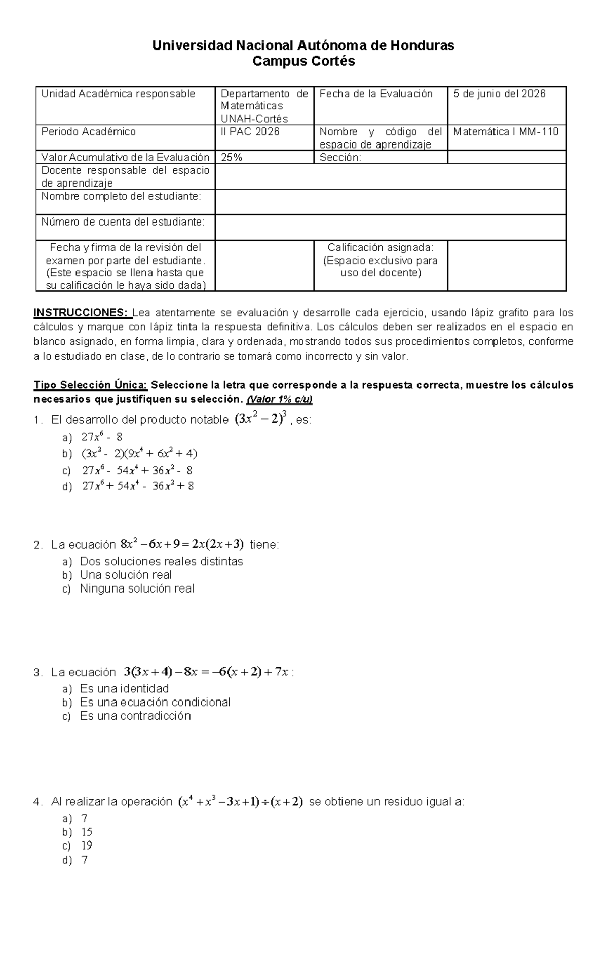 Examen #1 MM-110 Matemática I - IIP 2026 (Versión Final) - Studocu