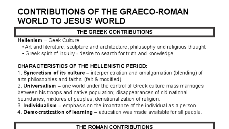 Graeco-Roman World: Contributions & Characteristics Lecture Notes - Studocu