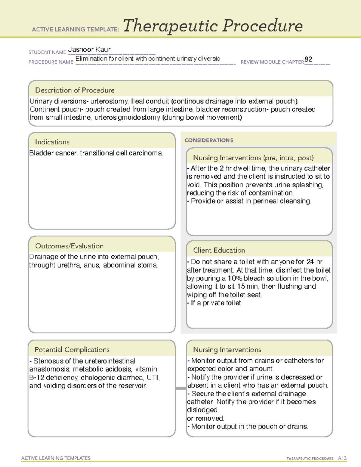 Active Learning Template: Continent Urinary Diversion Procedure - Studocu