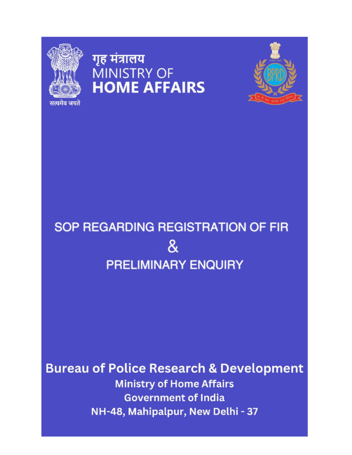 SOP on FIR Registration & Preliminary Enquiry for Law Enforcement ...