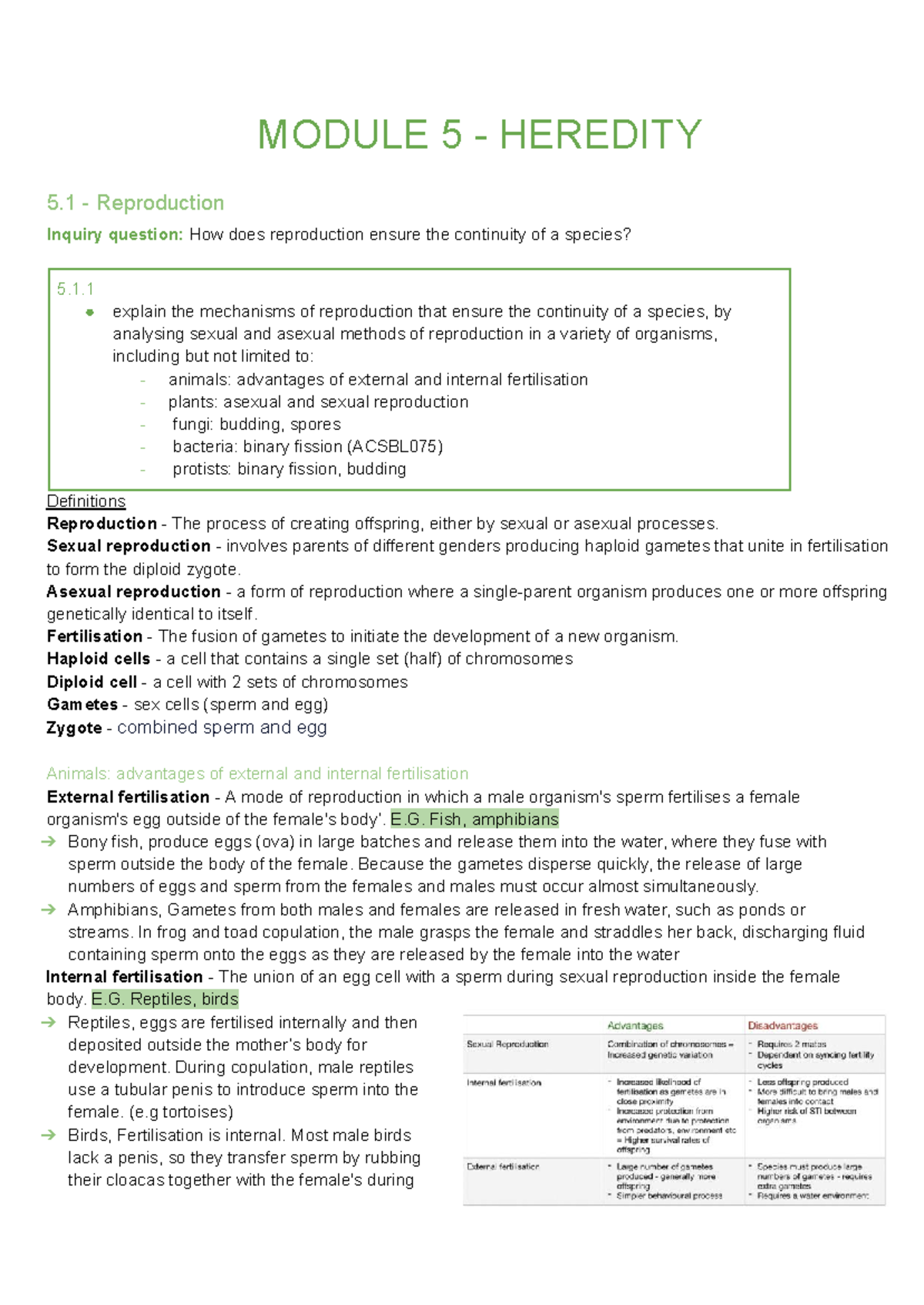 Module 5: Heredity and Reproduction Mechanisms (ACSBL075) - Studocu