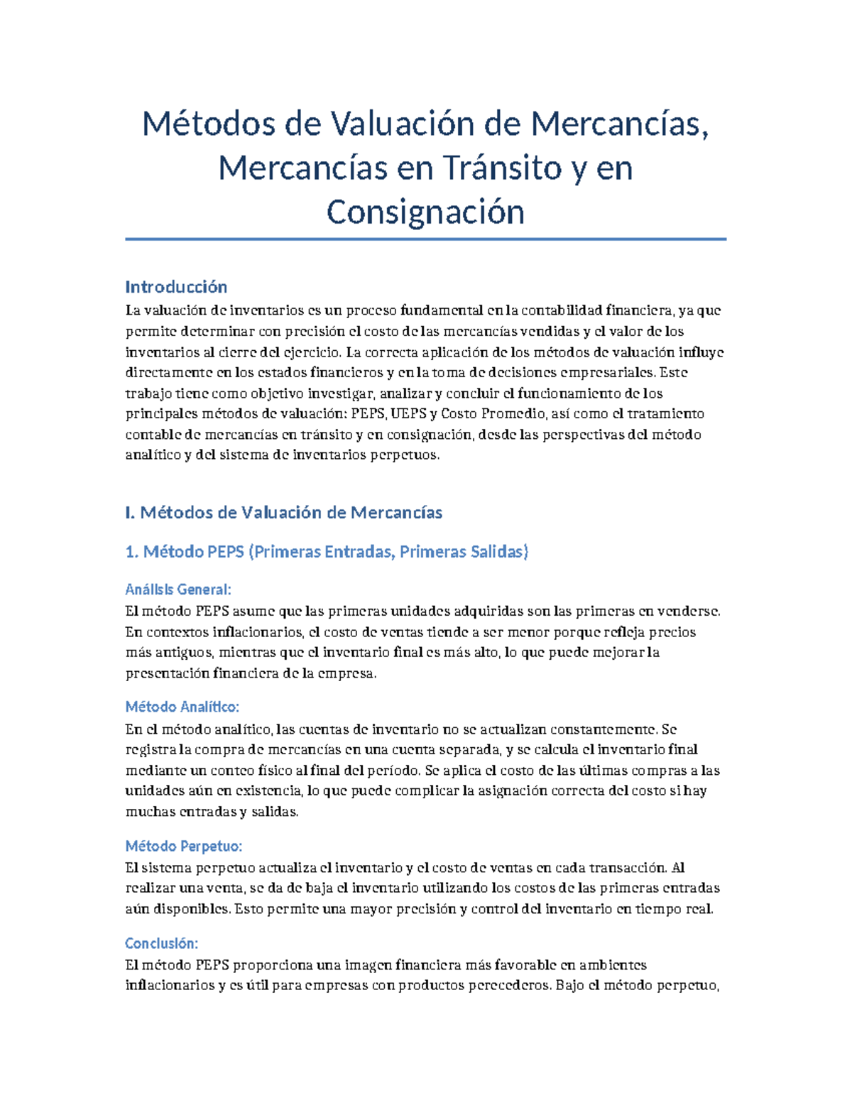 Métodos de Valuación de Mercancías: PEPS, UEPS y Costo Promedio - Studocu