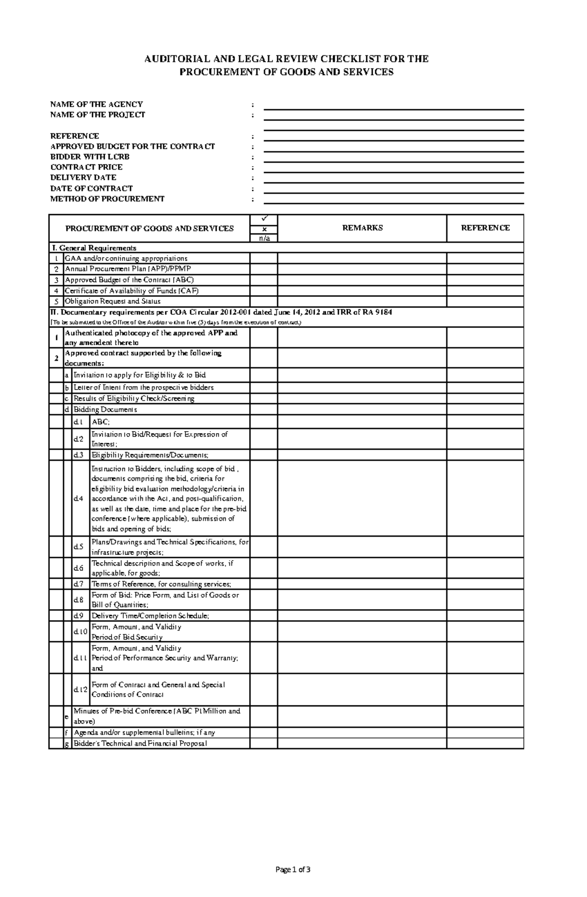 Auditorial & Legal Review Checklist for Procurement Contracts - Studocu