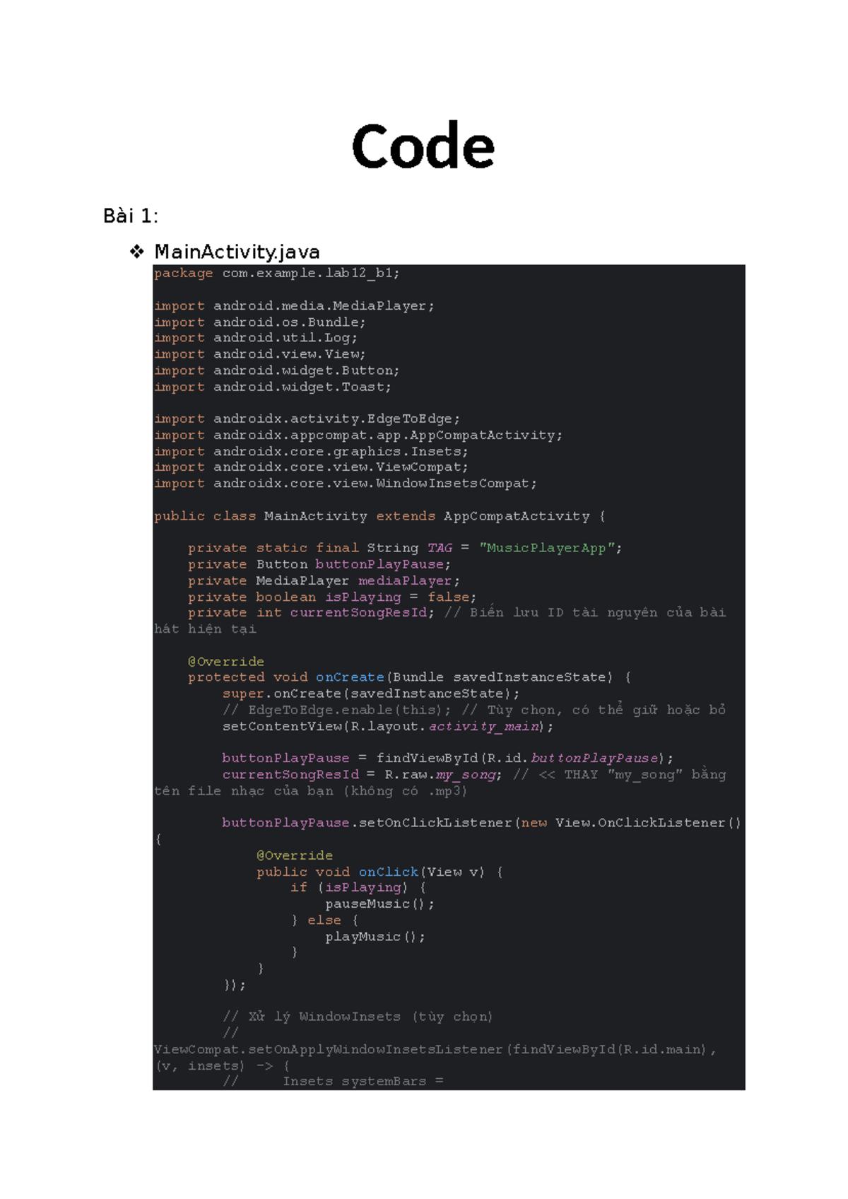 Lab13 Source Code: Music & Video Player App (Lab12) - Studocu