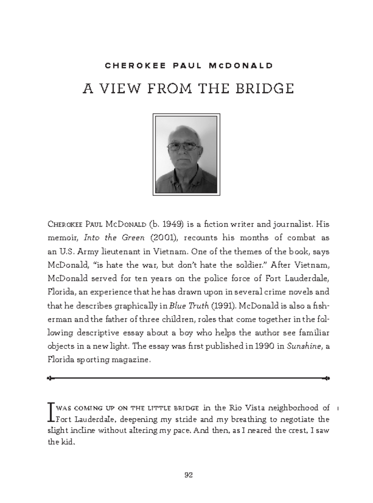 Cherokee Paul McDonald's "A View from the Bridge": A Descriptive Essay ...
