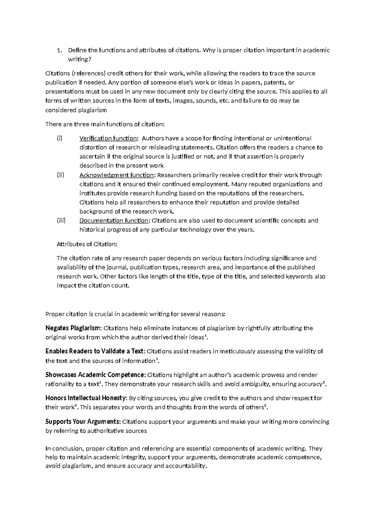 CIT 101: Functions and Importance of Citation in Academic Writing - Studocu