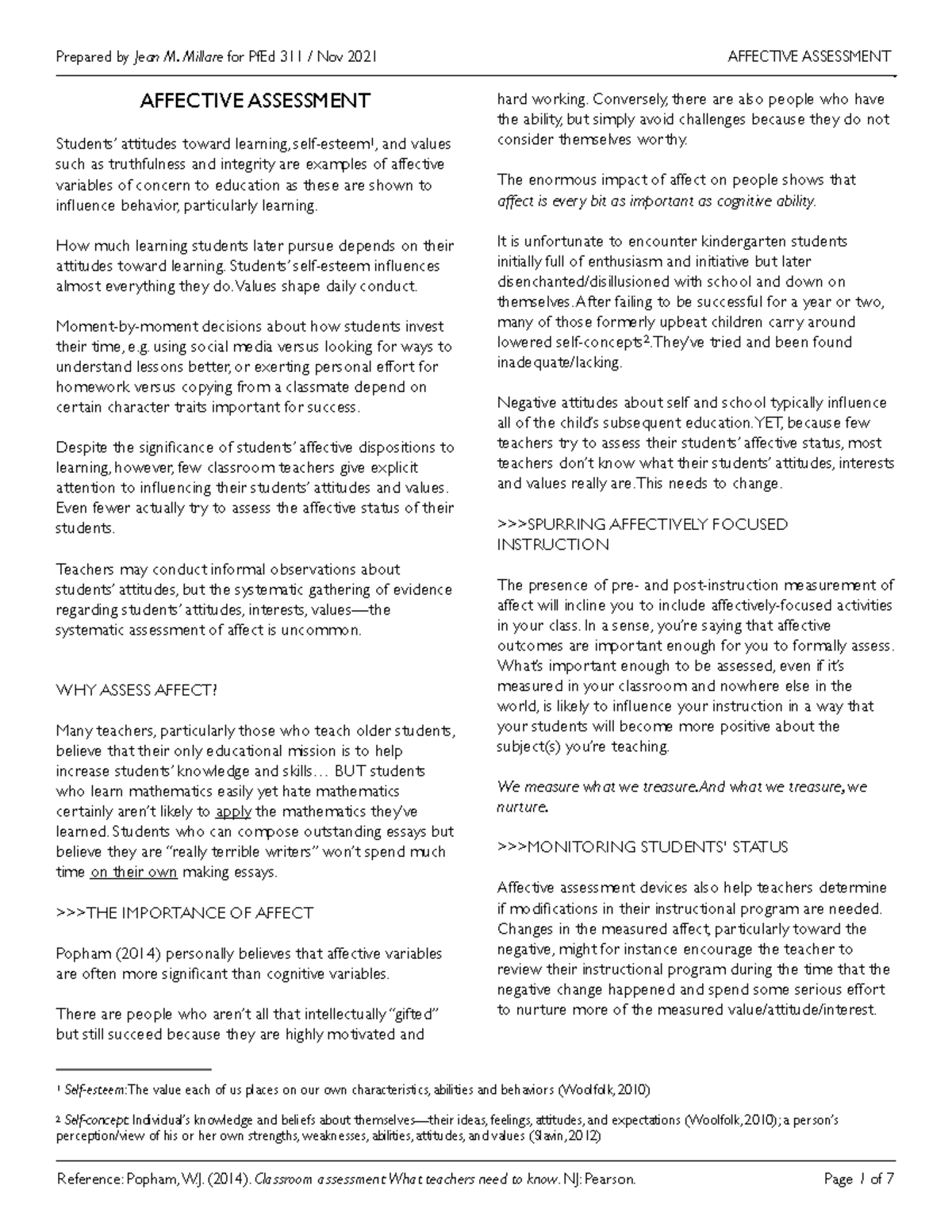 311 Affective Assessment - AFFECTIVE ASSESSMENT Students’ attitudes ...