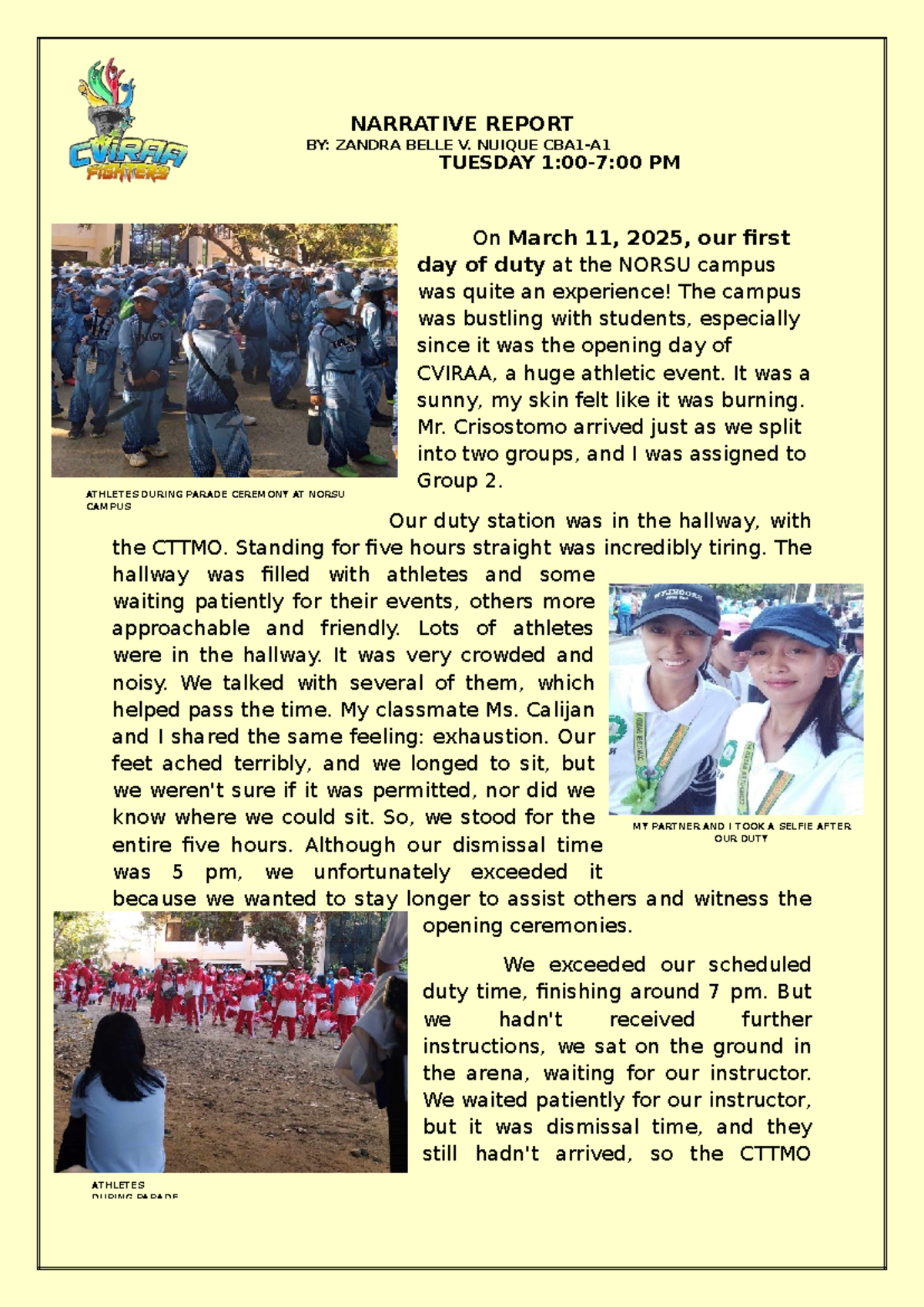 Narrative Report: NSTP Duty Experience at NORSU Campus & Gomez St ...