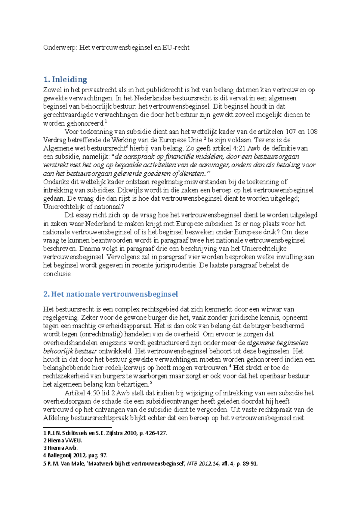 Werkstuk Vertrouwensbeginsel en EU-recht: Analyse & Jurisprudentie - Studeersnel