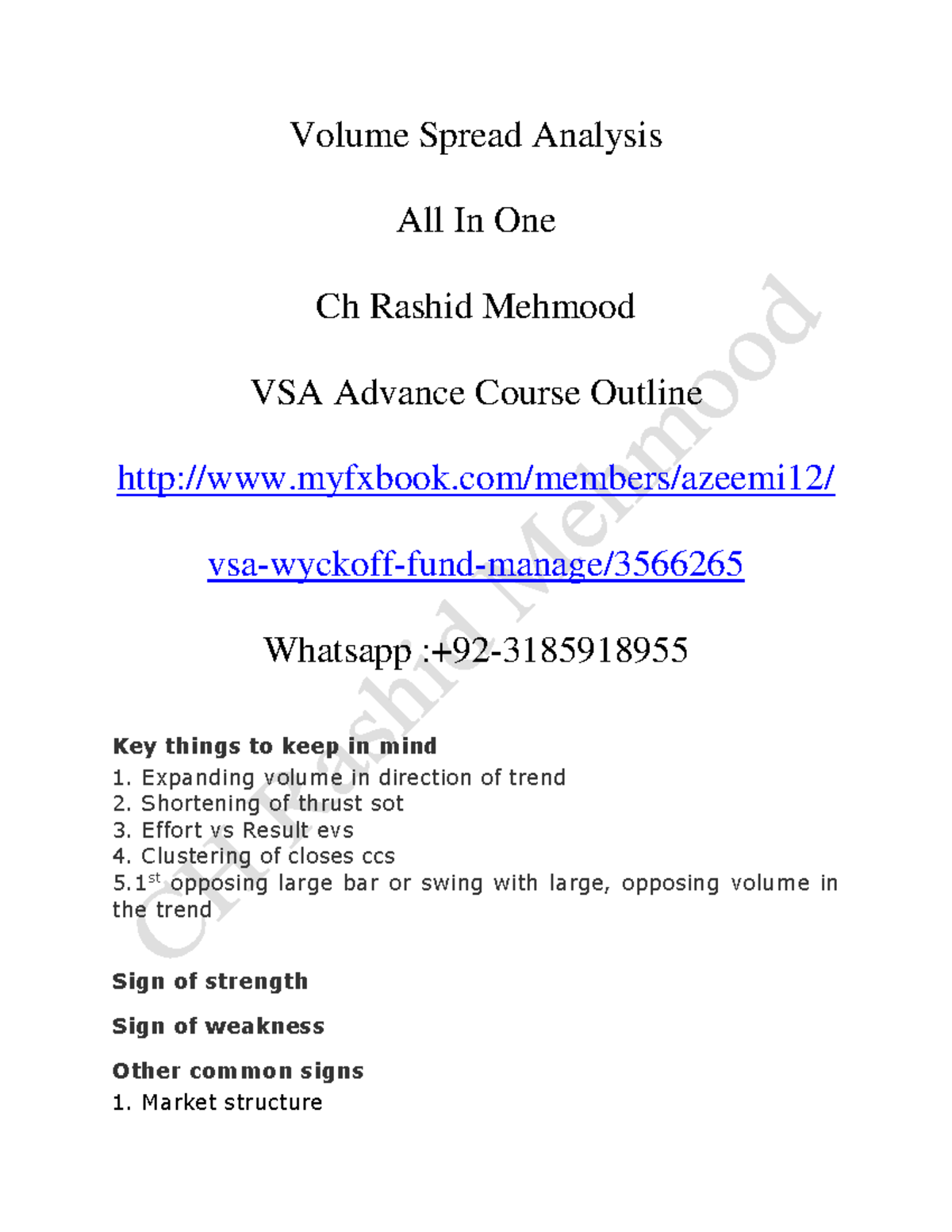 VSA Advance Course Outline - Key Concepts and Strategies - Studocu