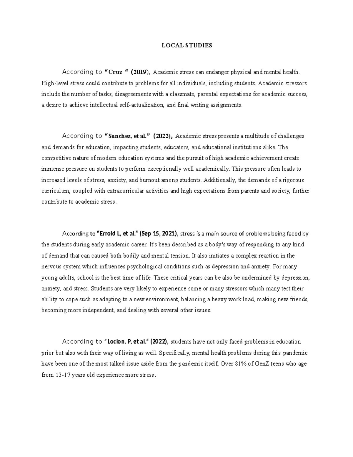 RRL & RRS on Academic Stress: Local Studies & Literature Insights - Studocu