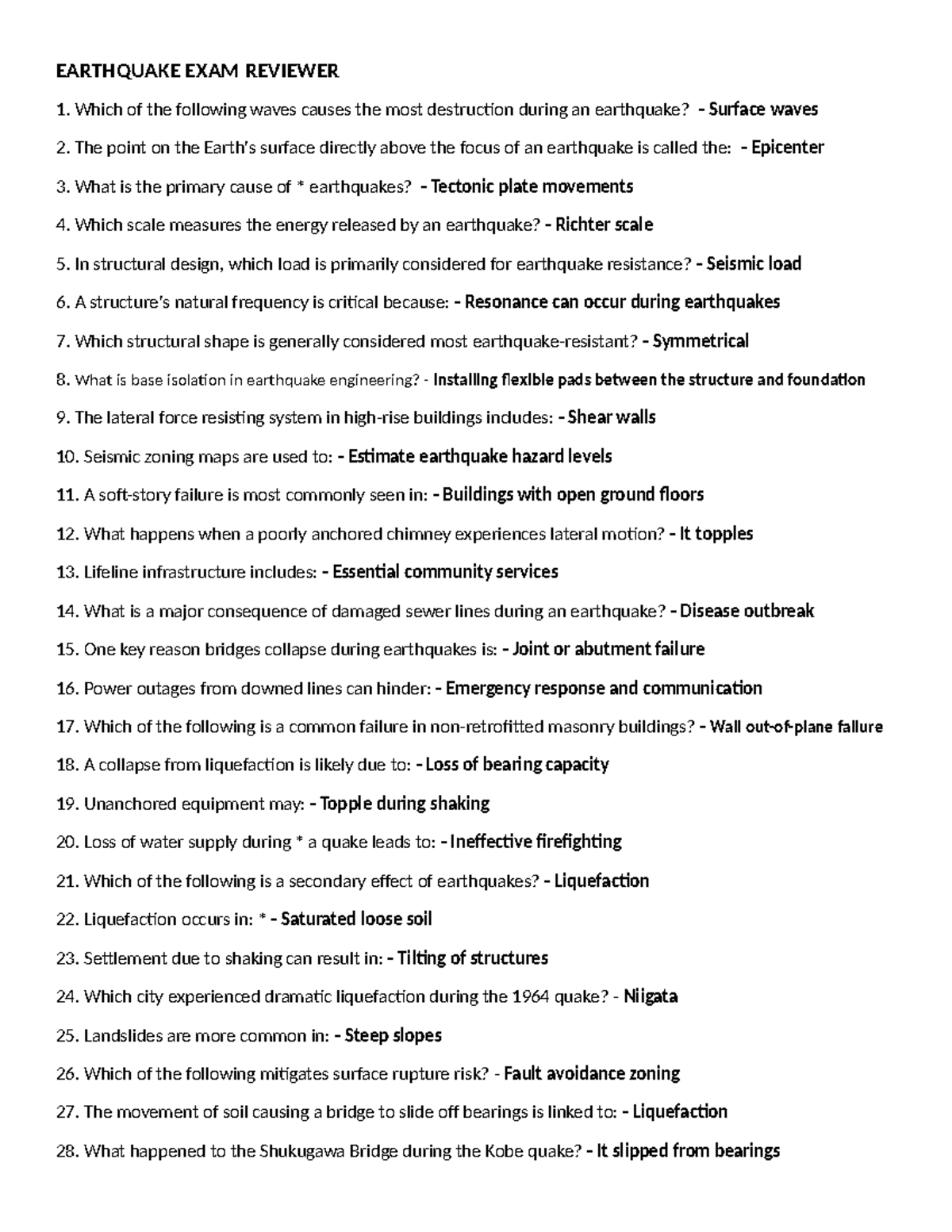 Earthquake Exam Reviewer: Key Concepts and Effects - Studocu